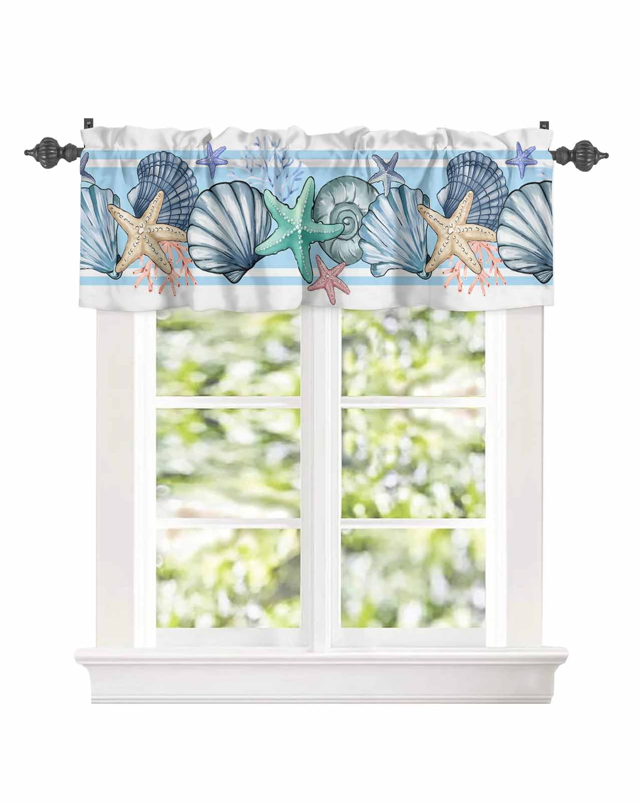 Watercolor Ocean Starfish Seashell Coral Window Valances for Kitchen ...