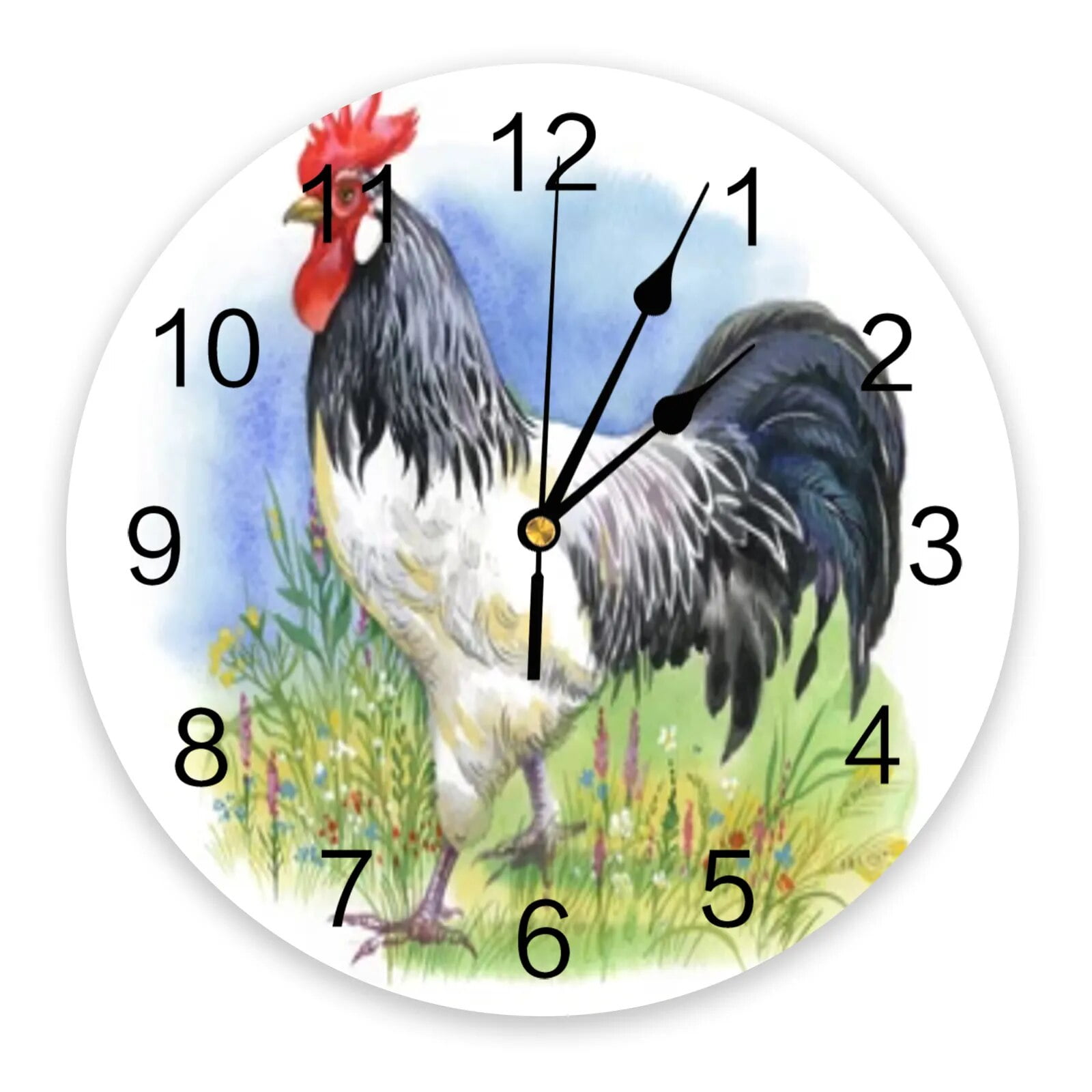 Watercolor Of Cute Chicken Wall Clock Large Modern Kitchen Dinning ...