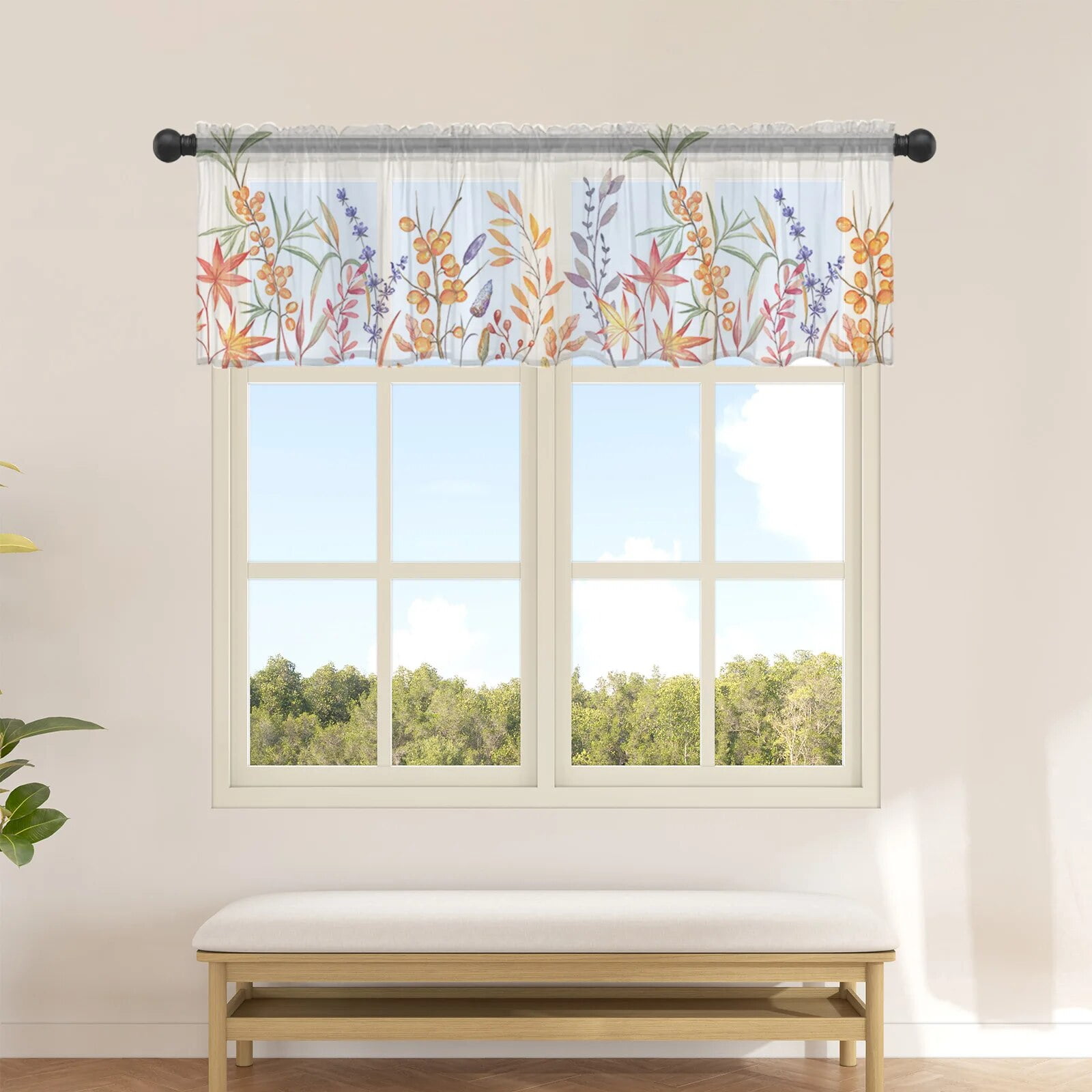 Watercolor Olive Leaf Texture Short Half Curtains for Living Room ...