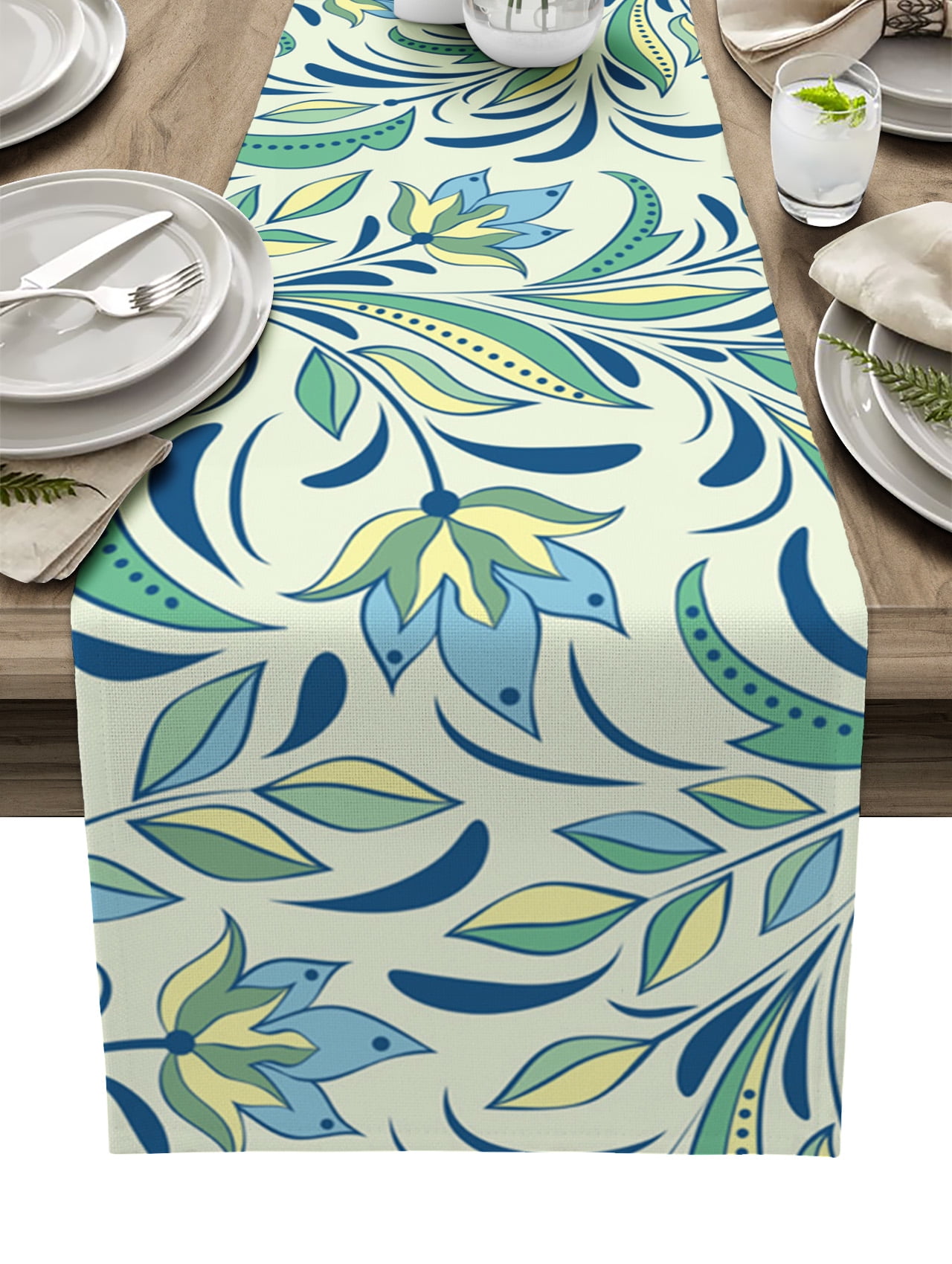 Watercolor Olive Leaf Texture Table Runner Home Wedding Table Flag Mat ...