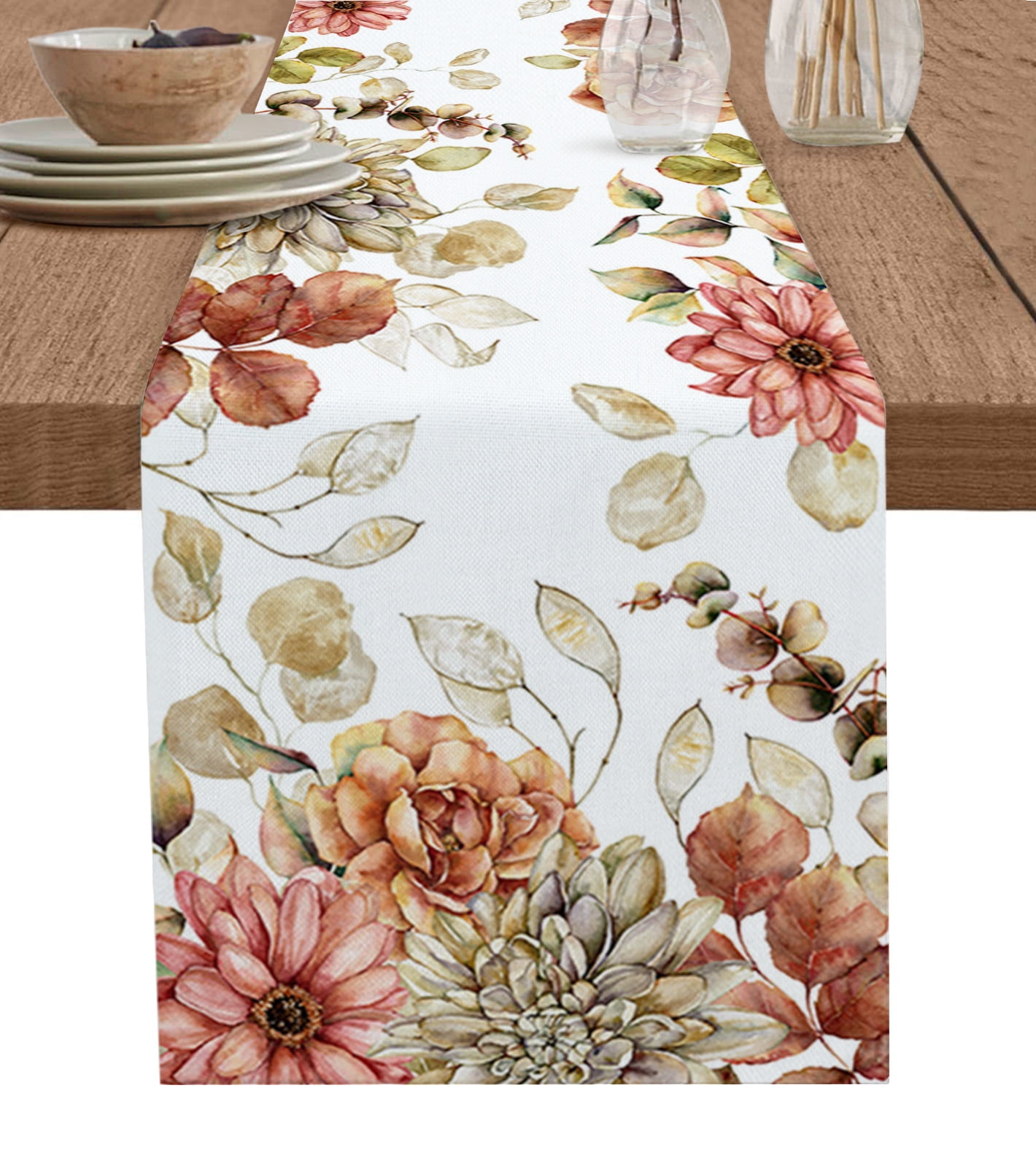 Watercolor Olive Leaf Texture Table Runner Home Wedding Table Flag Mat ...
