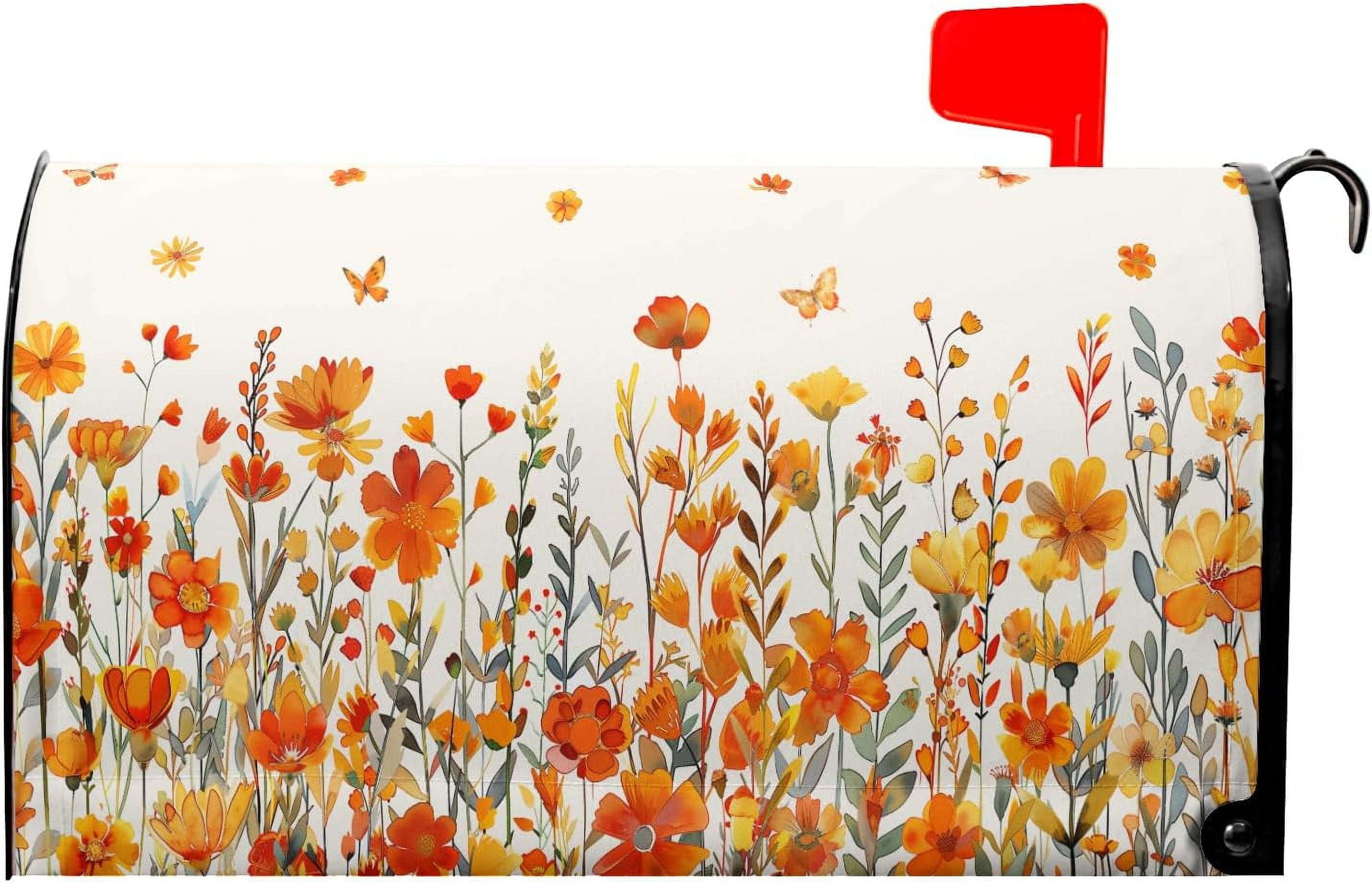 Watercolor Orange Flower Mailbox Covers Magnetic Standard Size 21x18 ...