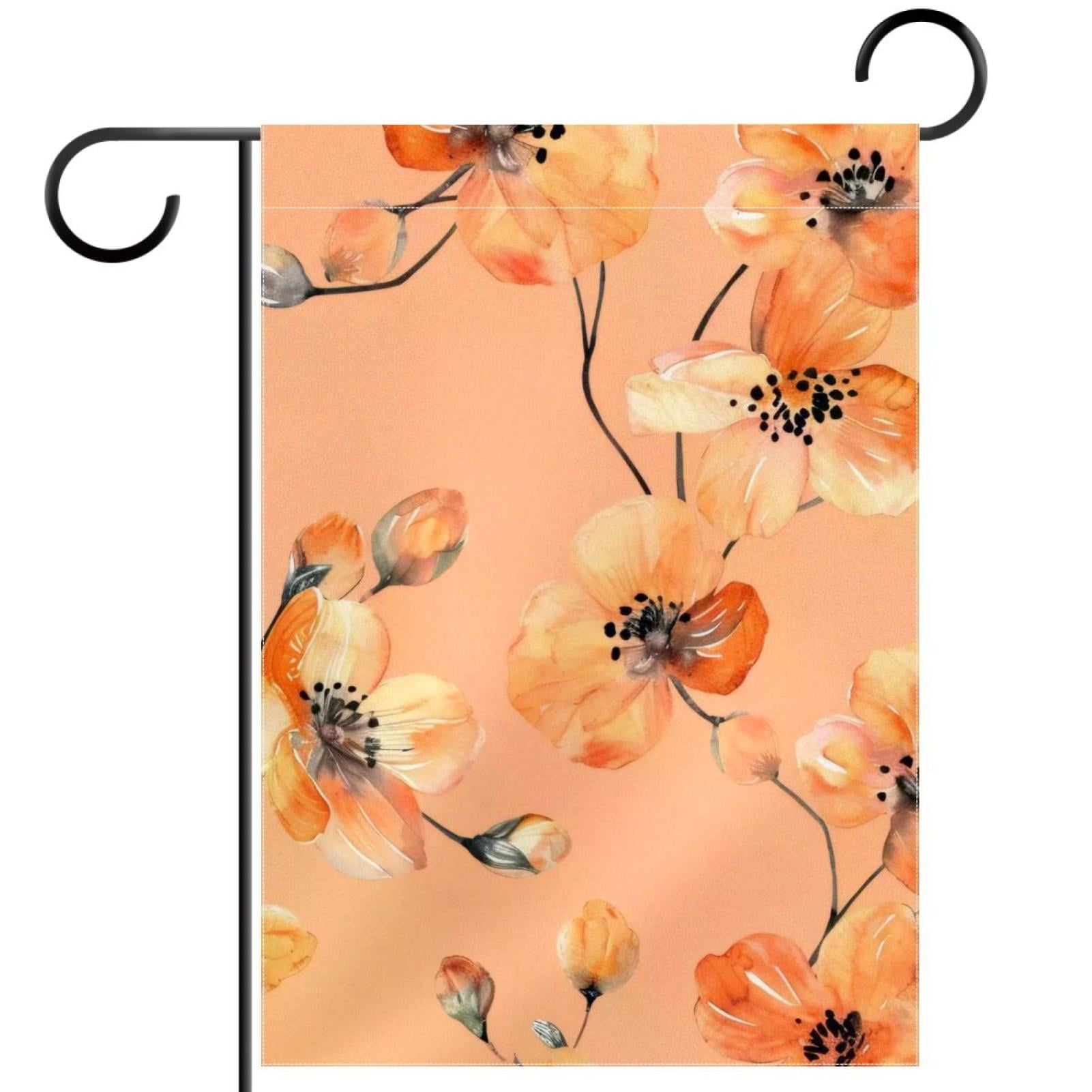 Watercolor Orange Flowers Peach Background Welcome Garden Flags, 12 x ...