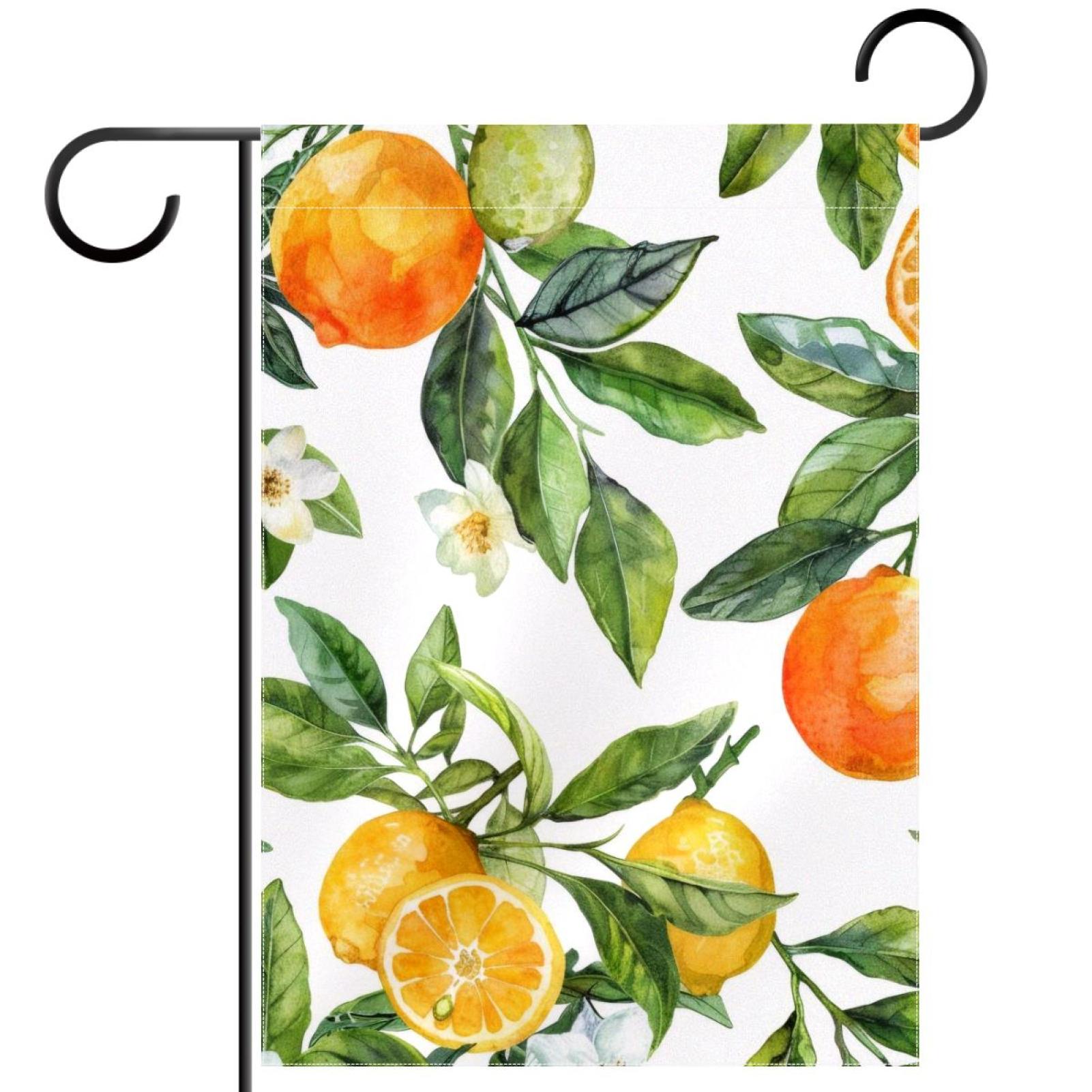 Watercolor Orange and Lemon Fruit with Leaves Welcome Garden Flags, 12 ...