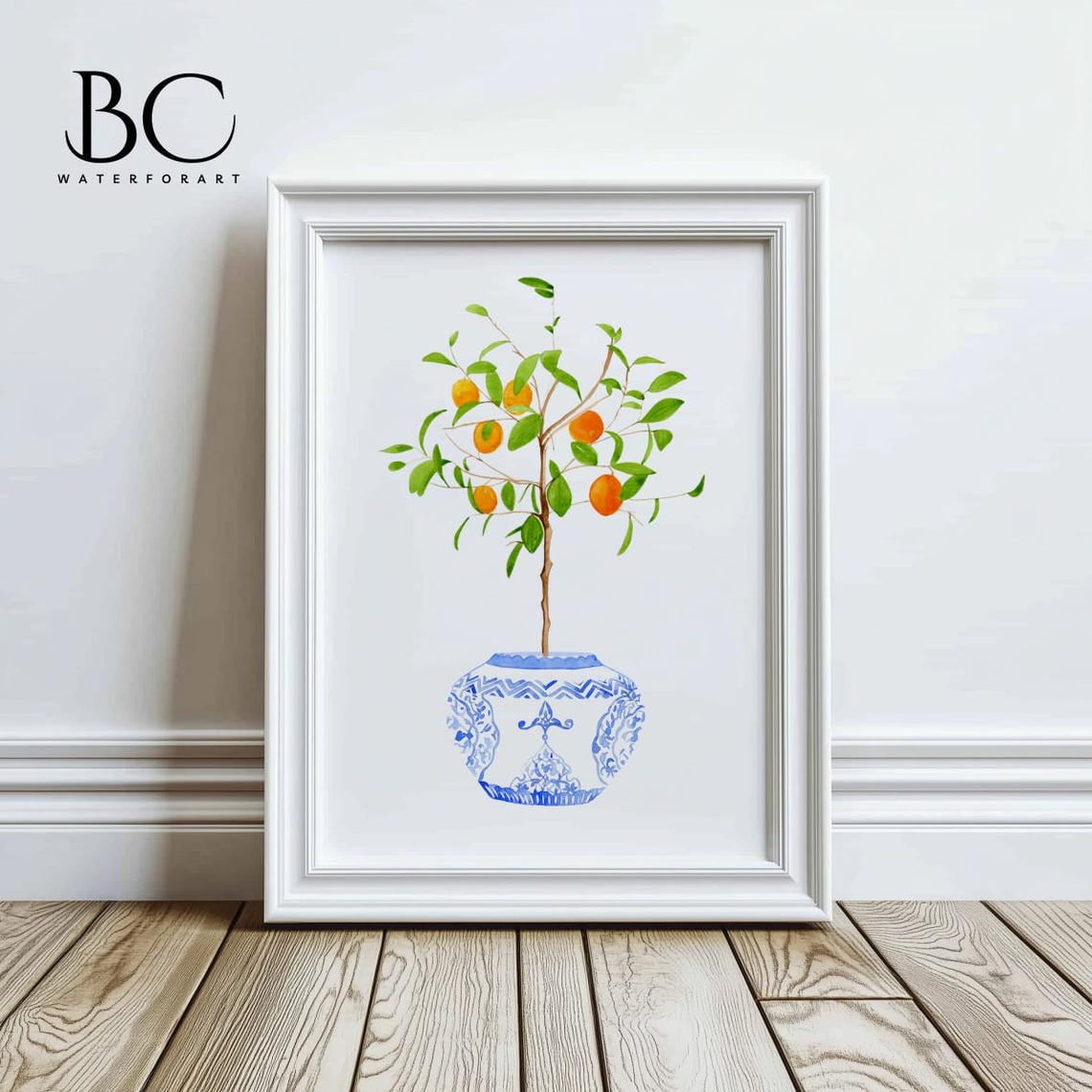 Watercolor Orange Tree Print, Blue And White Ginger Jar Print, Orange ...