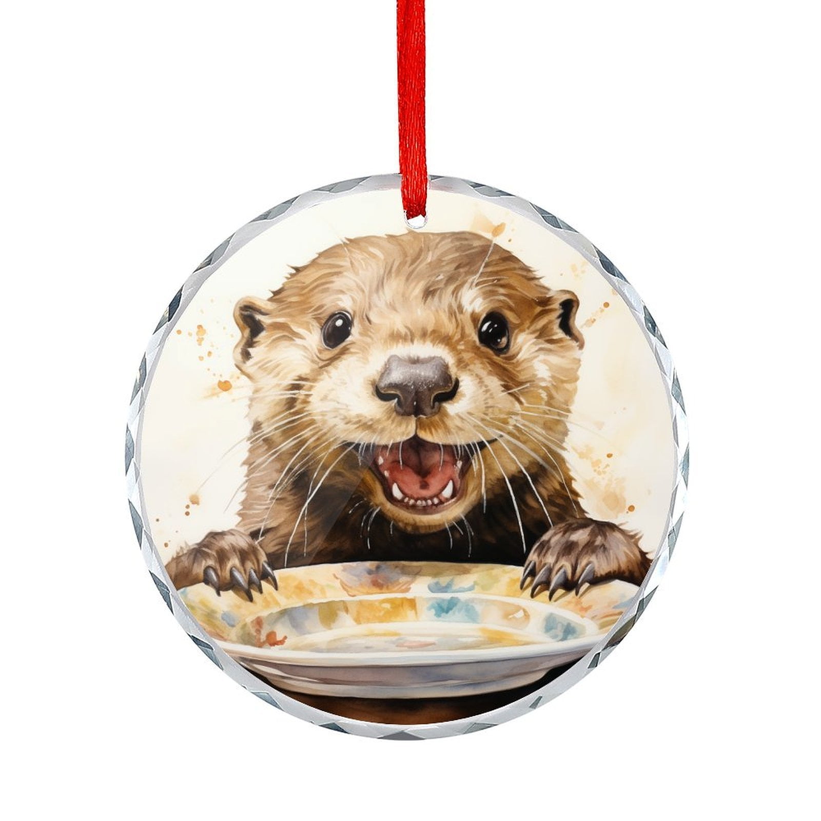 Watercolor Otter Animal Have Lunch Glass Ornament Sea Otters Gift ...