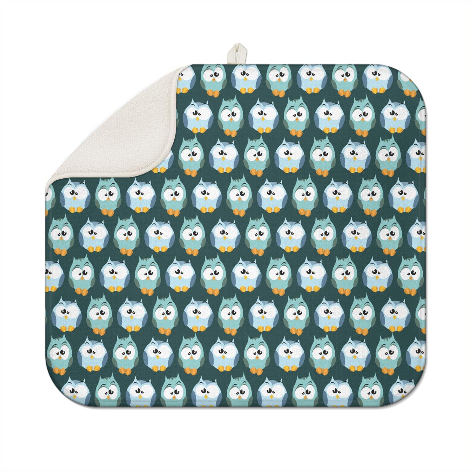 Watercolor Owl Artwork Drying Mat - Absorbent 3-Layer Kitchen Mat ...