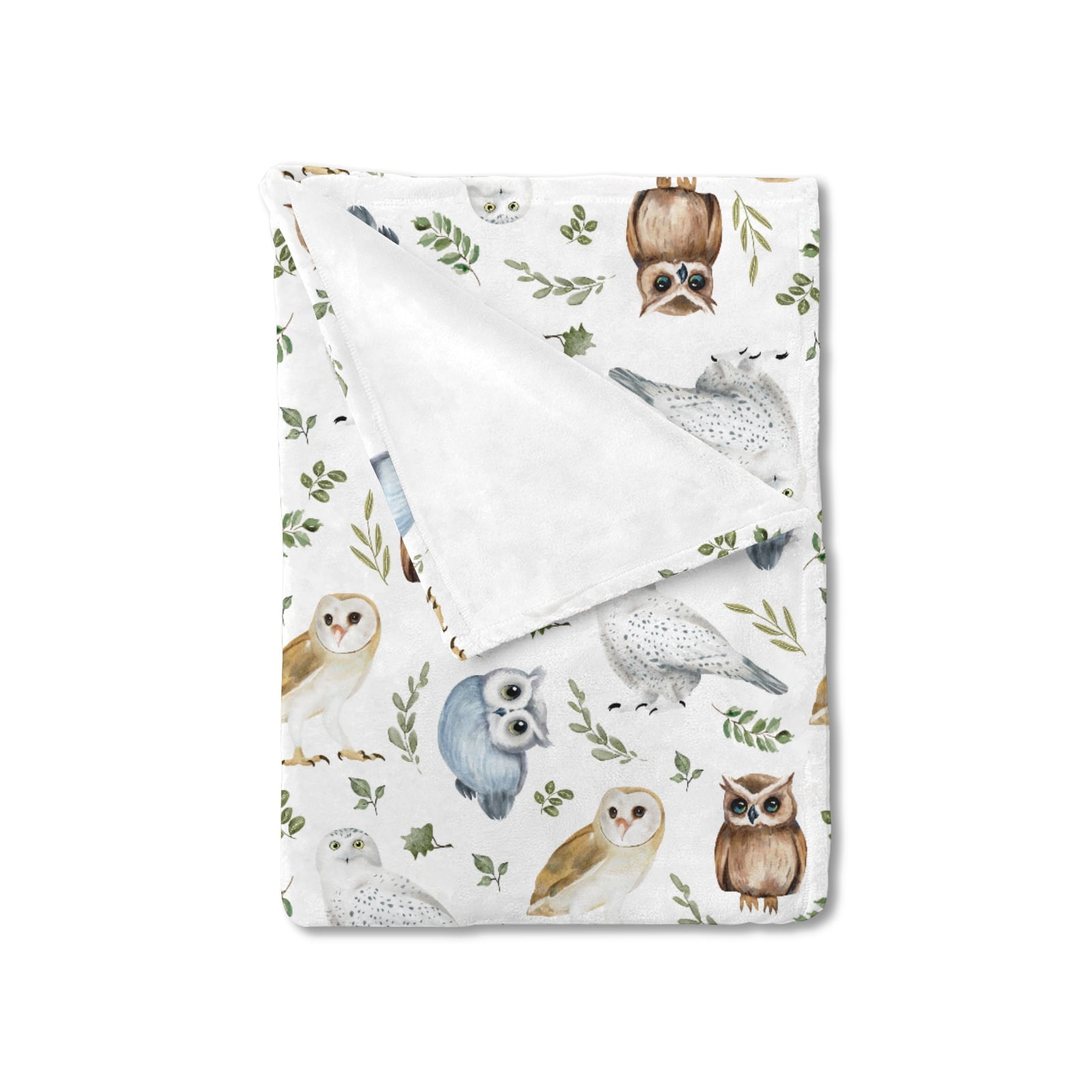 Watercolor Owls Green Leaves Baby Blanket for Boy Girl Birds Boho Leaf ...