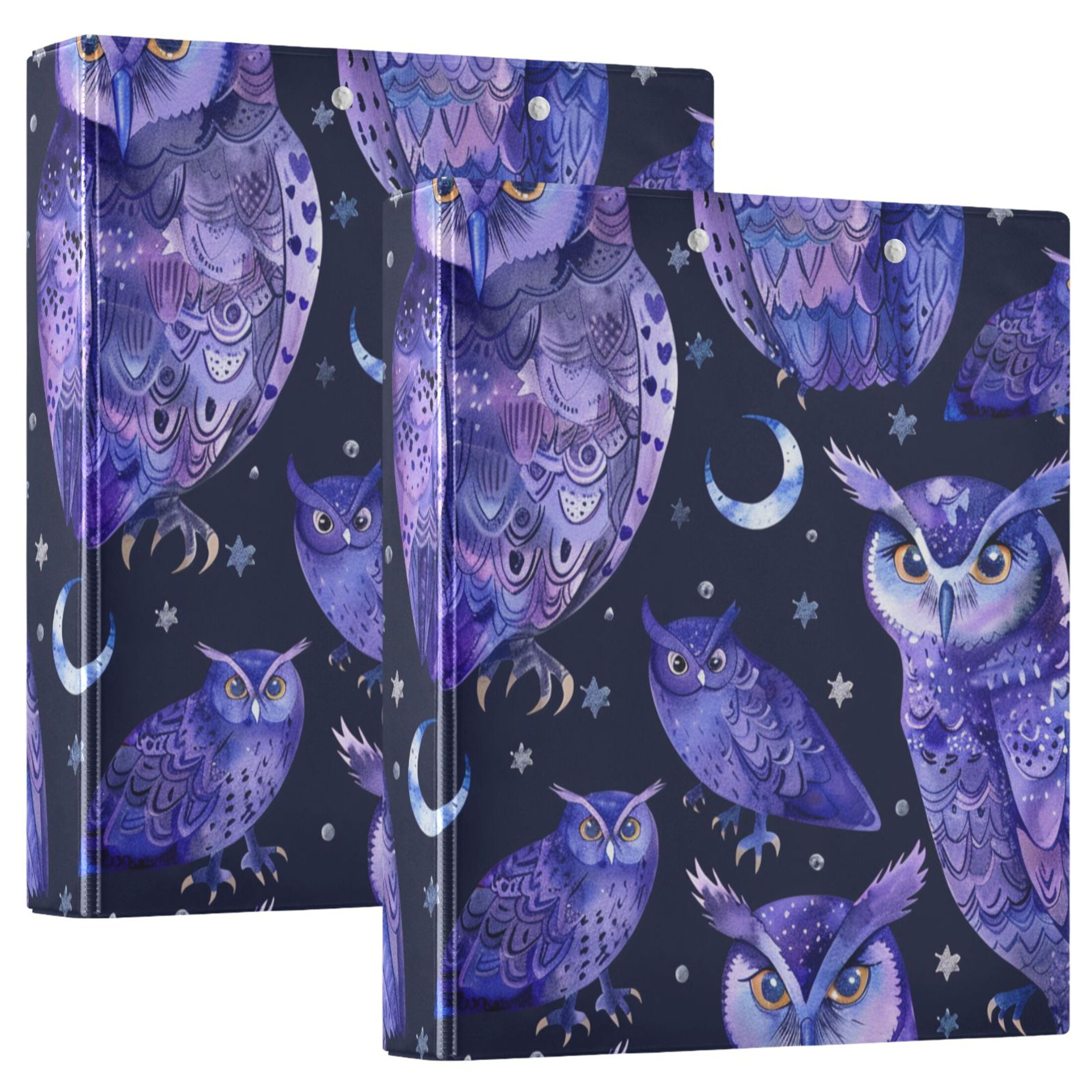 Watercolor Owls and Moon Hardcover 3 Ring Binder 1.5” Round Rings ...