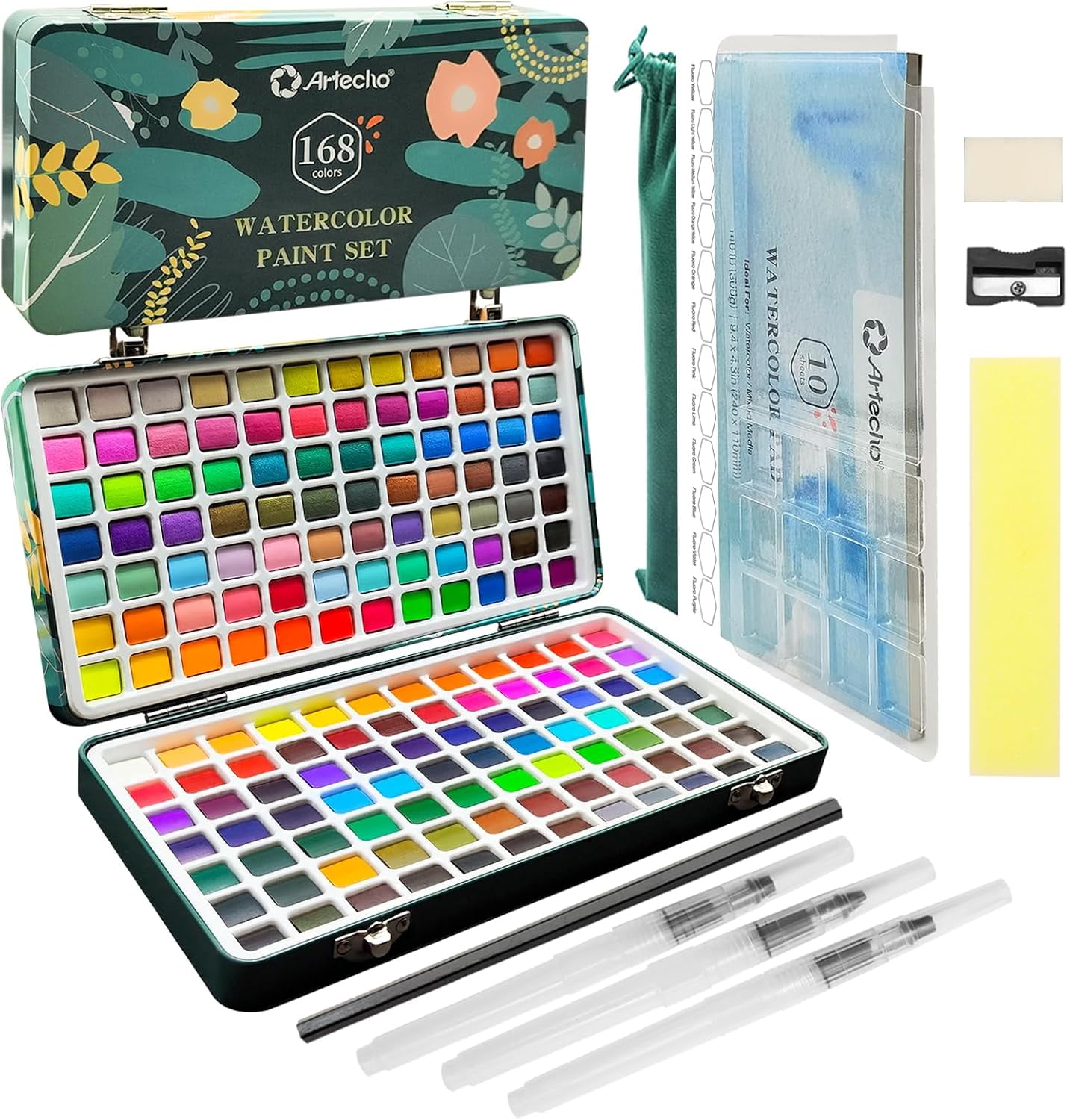 Watercolor Paint Set 100 Colors with Metallic in Portable Box, Paint ...