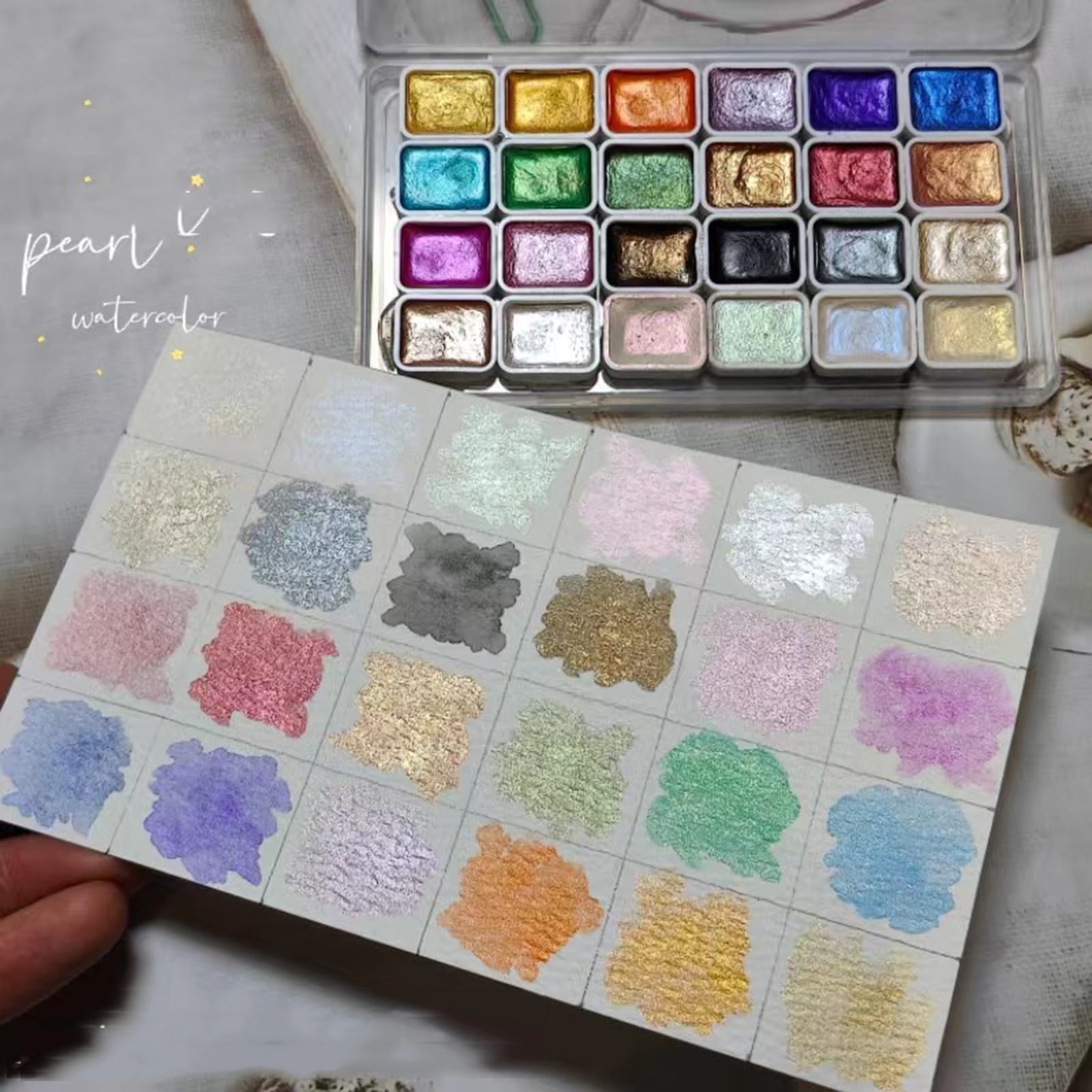 Watercolor Paint Set 24 Colors | Pearl Solid Watercolor Pigment Palette ...