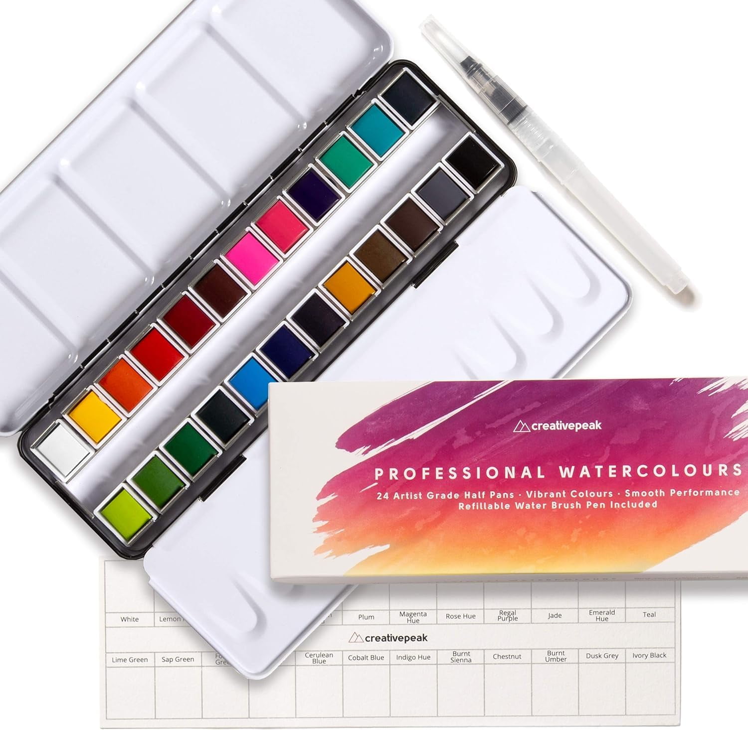 Watercolor Paint Set, 24 Vibrant Watercolors W/ 1 Blending Brush ...