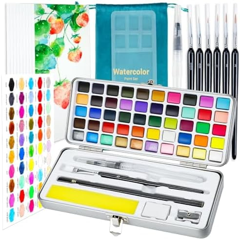 Watercolor Paint Set,50 Colors in Portable Box Travel Watercolor Set ...