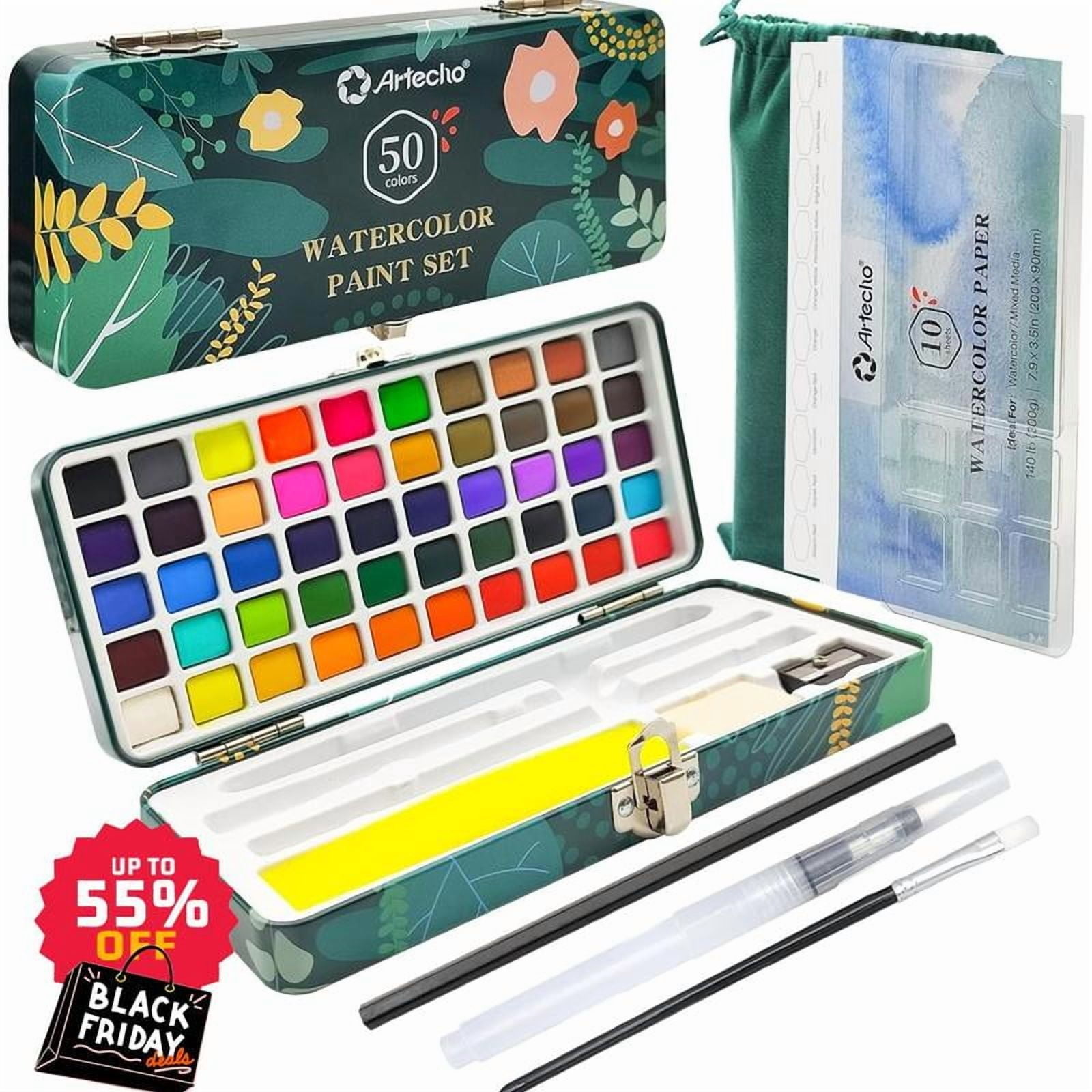 Watercolor Paint Set Portable Box, Travel Watercolor Set with Papers ...