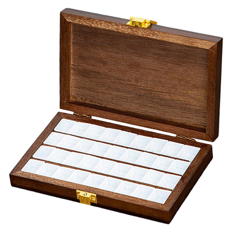 Watercolor Paint Wood Empty Palette Box Folding Paint Tray Portable Travel Paint Case for ...