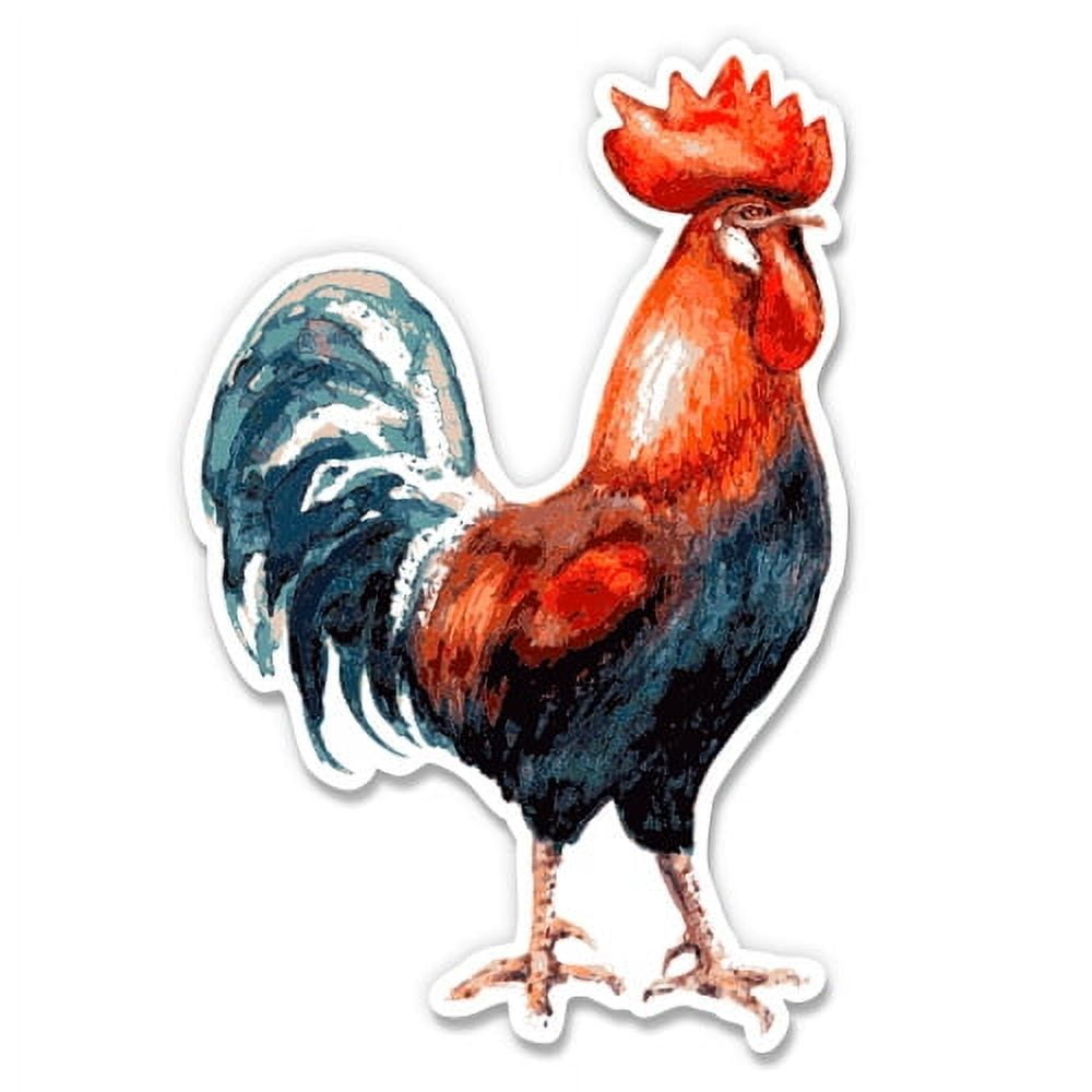 Watercolor Painted Rooster Colorful - 3" Vinyl Sticker - For Car Laptop ...
