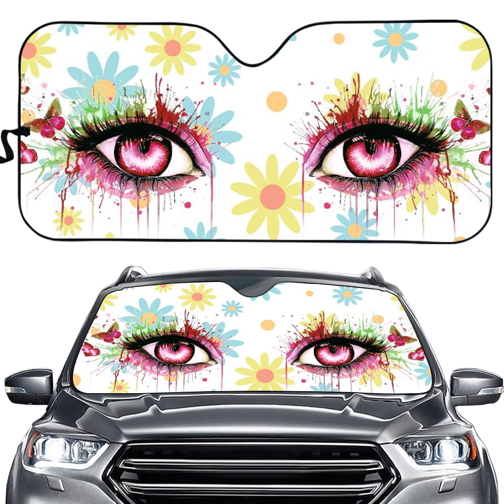 Watercolor Painting 3D Eyes Design Heat Reflector Fold-up Sunshade for ...