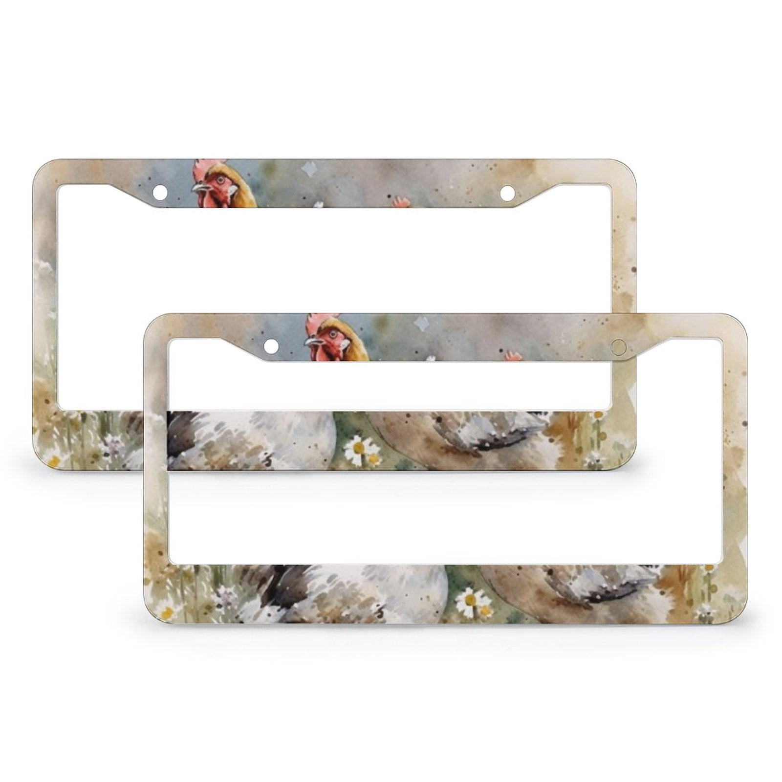 Watercolor Painting of Chickens in The Wildflowers License Plate Cover ...