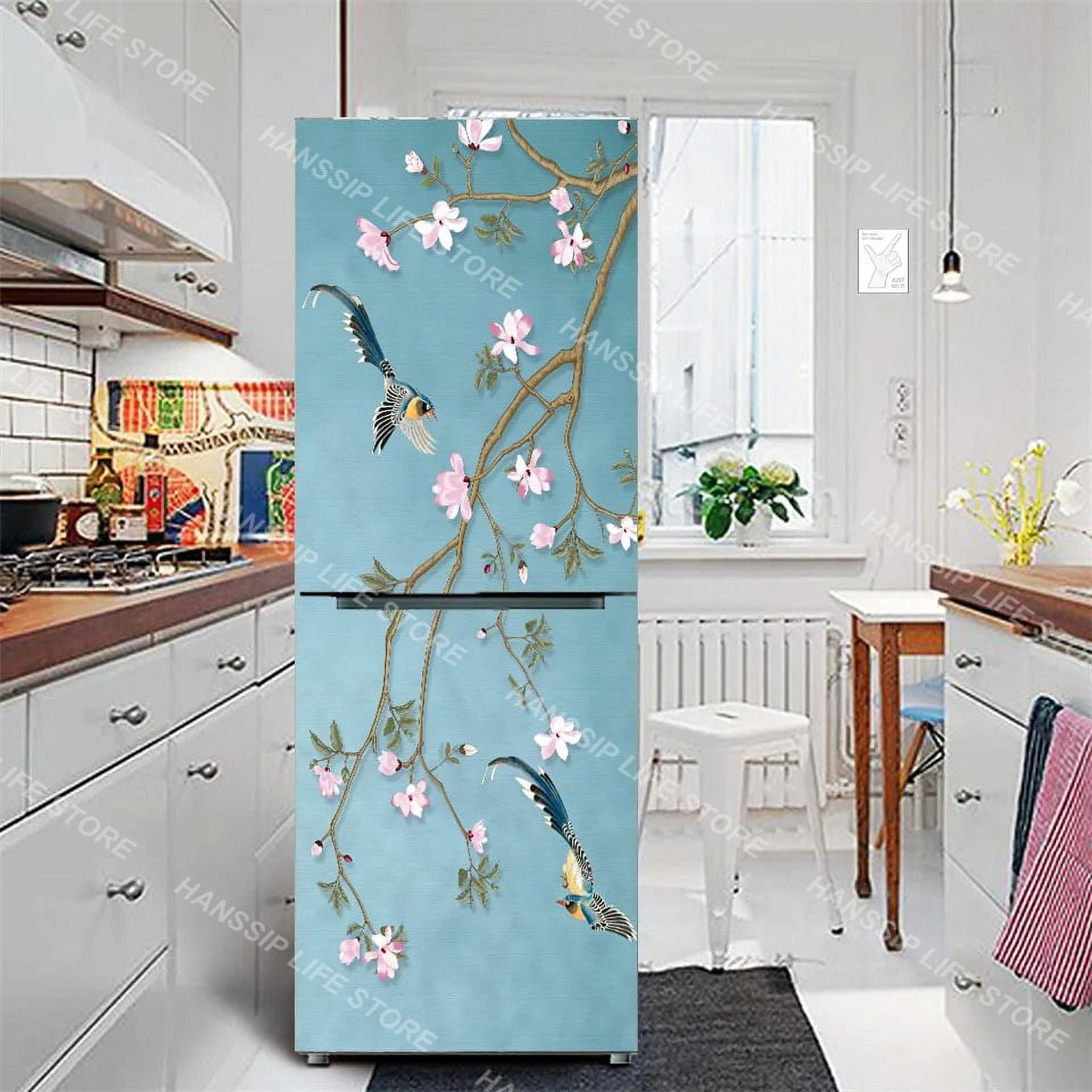 Watercolor Painting Creative Refrigerator Door Wrap Stickers Kitchen ...