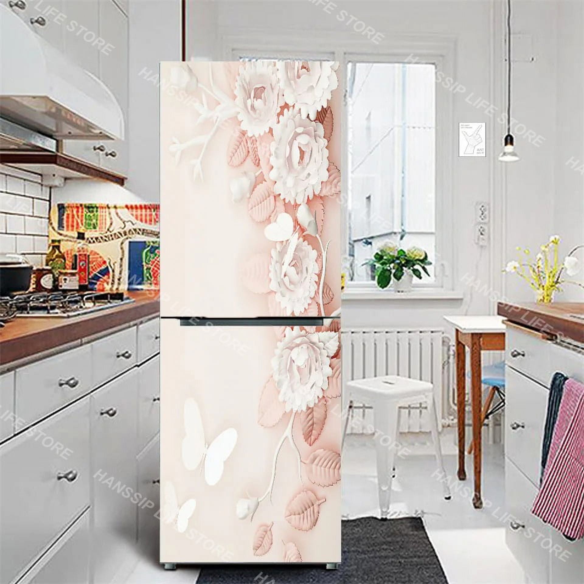 Watercolor Painting Creative Refrigerator Door Wrap Stickers Kitchen ...