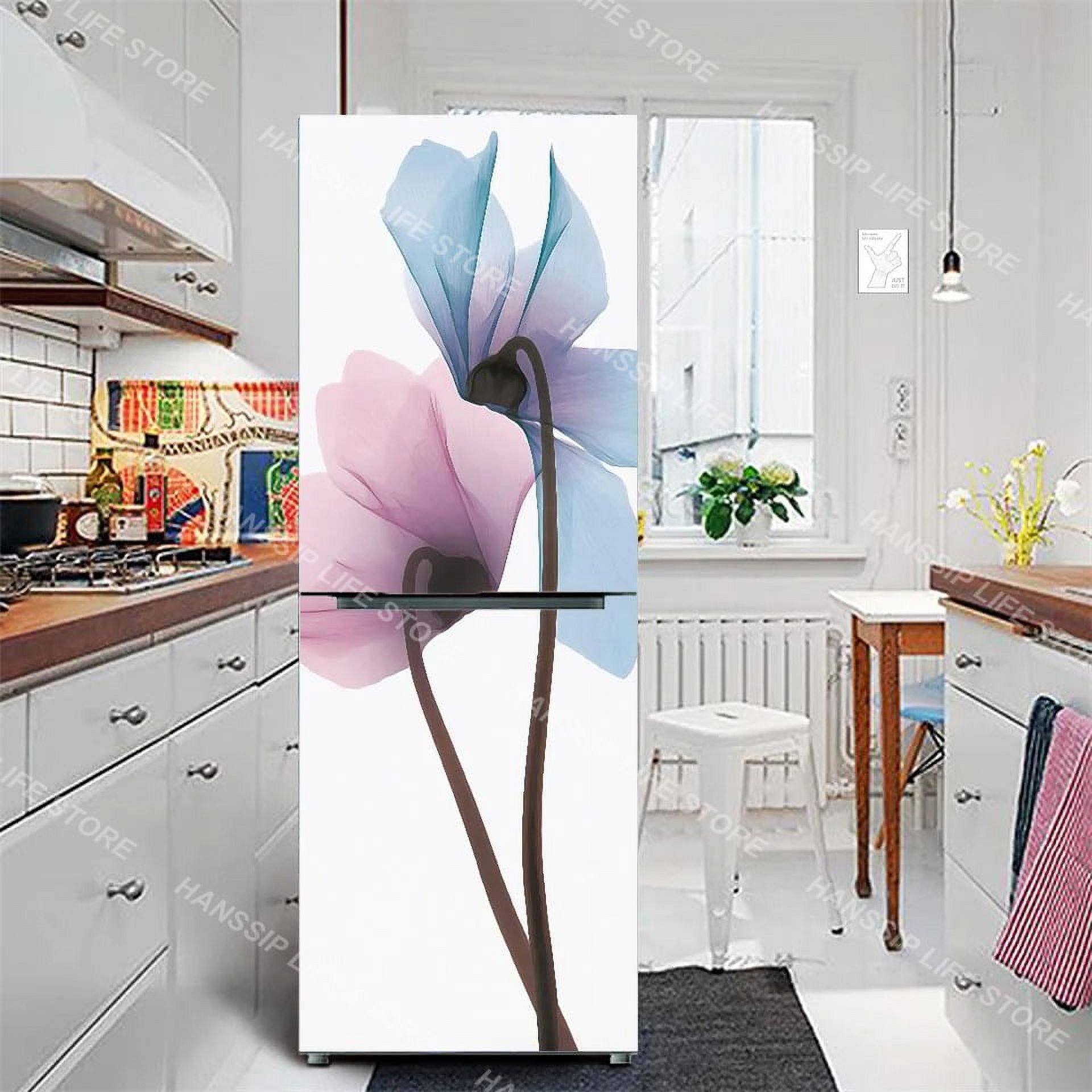 Watercolor Painting Creative Refrigerator Door Wrap Stickers Kitchen ...