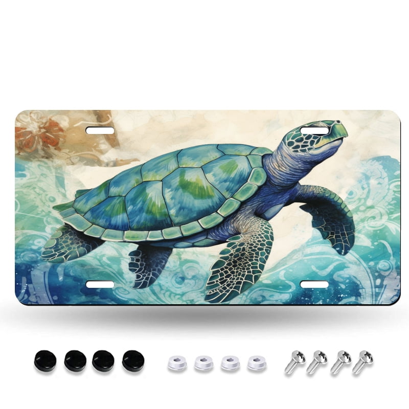 Watercolor Painting of Elegant Cute Sea Turtle License Plate Frame ...