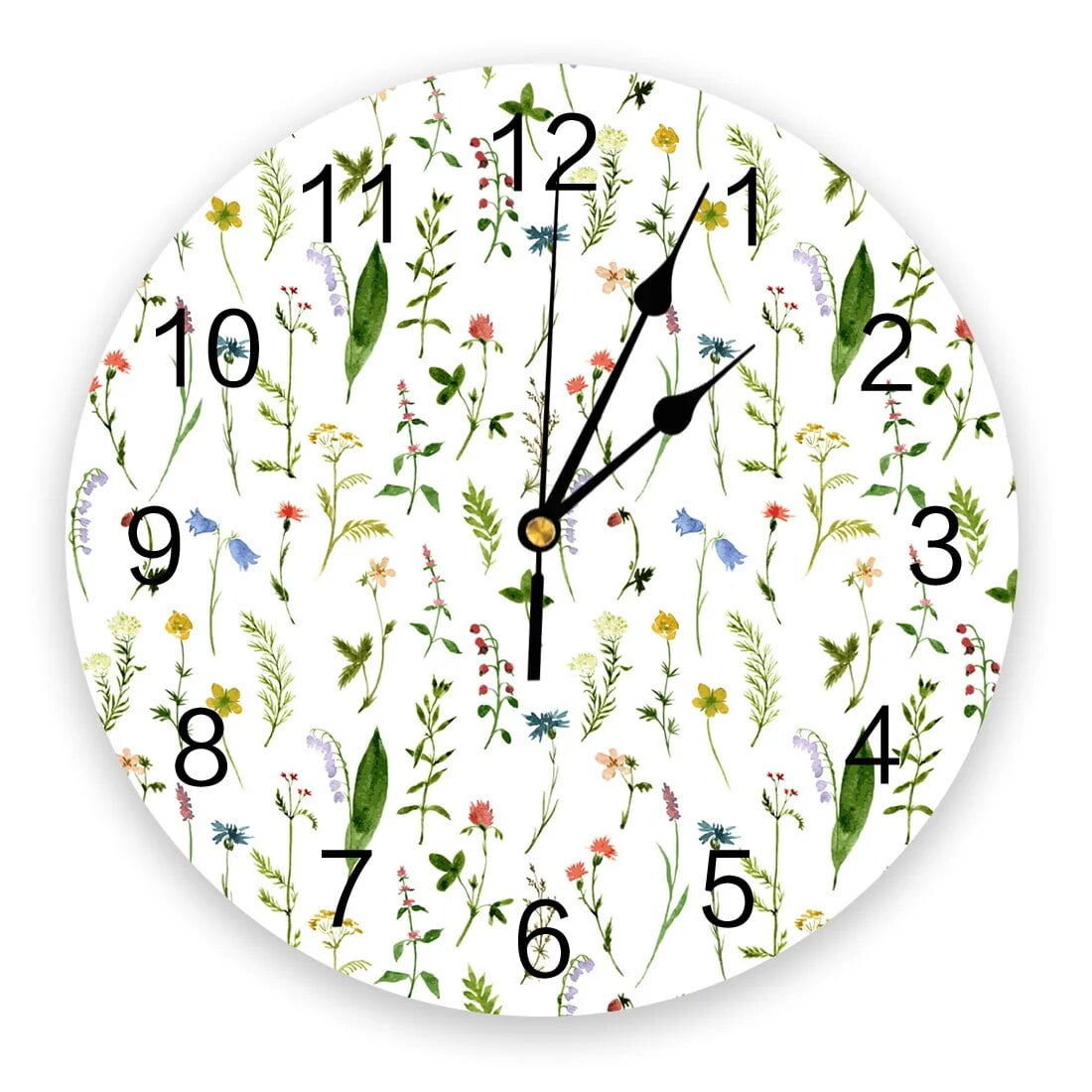Watercolor Painting Flowers Leaves Wall Clocks Silent Home Cafe Office ...