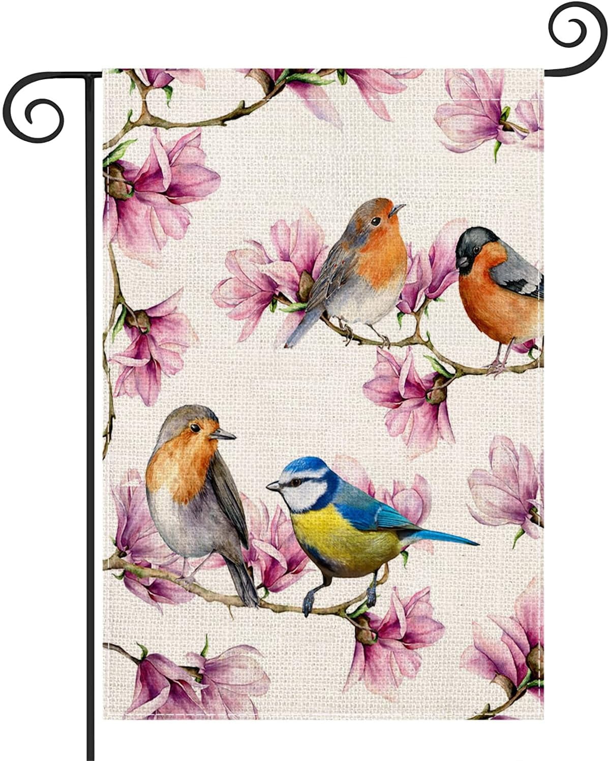 Watercolor Painting Garden Flag Double Sided Birds On The Tree With ...