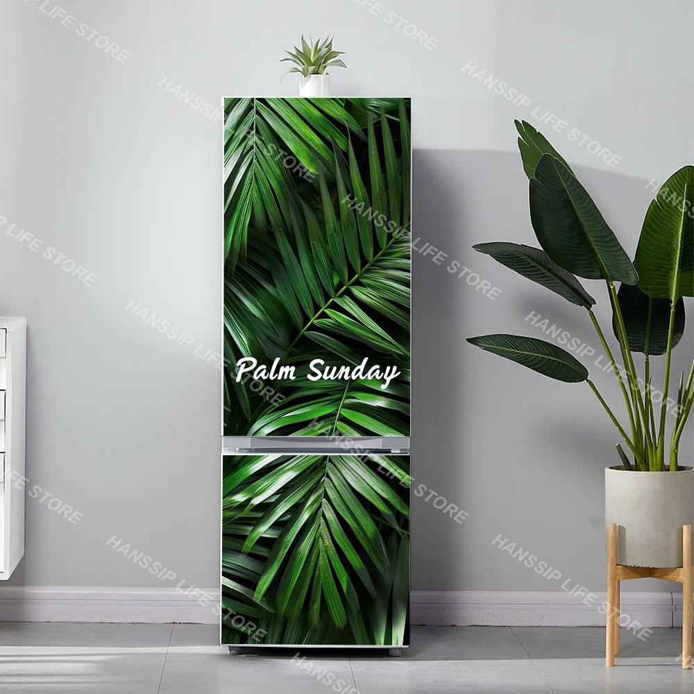 Watercolor Palm Leaves Printed Refrigerator Door Cover Sticker ...