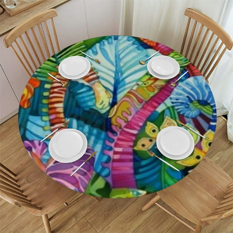Watercolor Palm Leaves and All Round Table Top Cover Waterproof Table ...