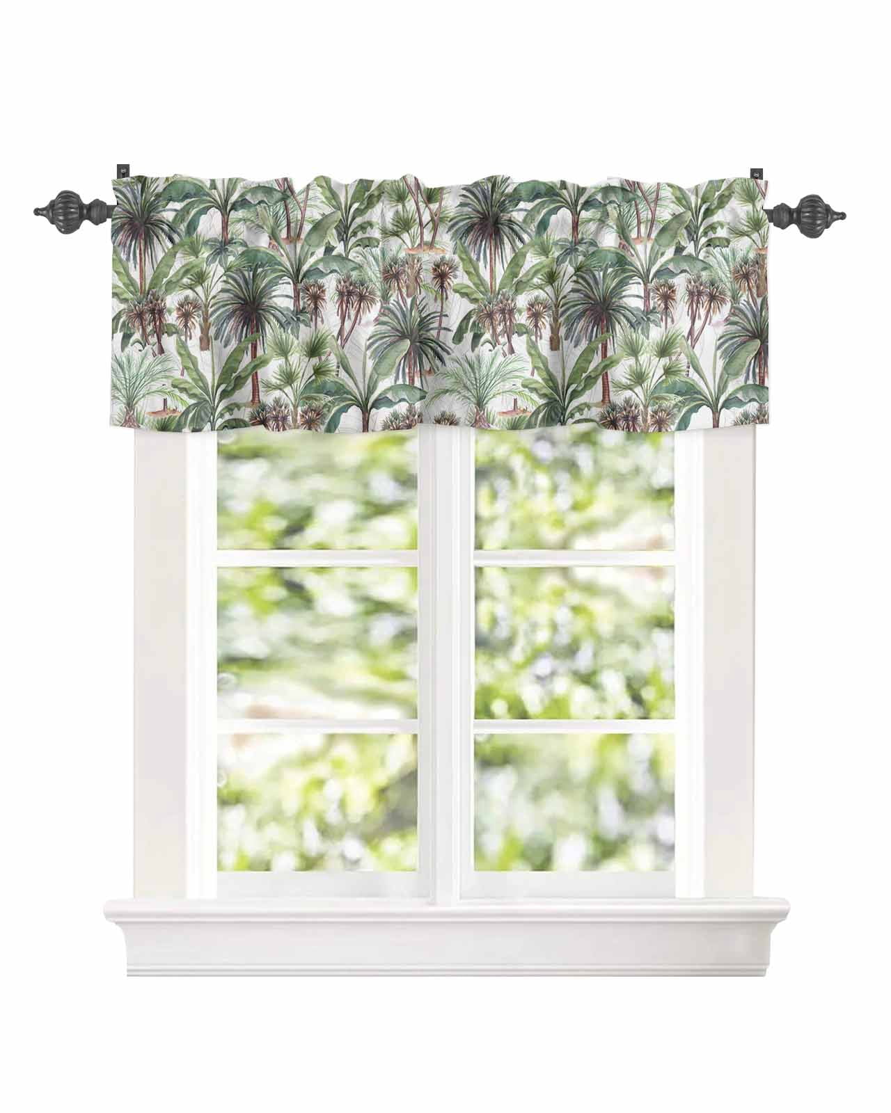 Watercolor Palm Tree Botanical Window Valances for Kitchen,Rod Pocket ...