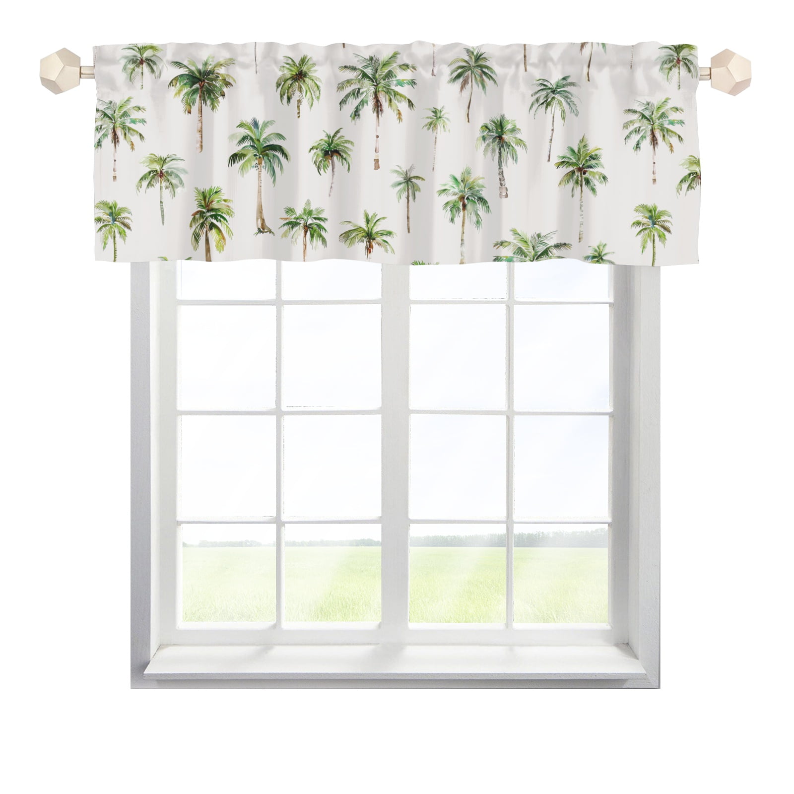 Watercolor Palm Trees Kitchen Valances 54''x18'' Summer Tropical ...