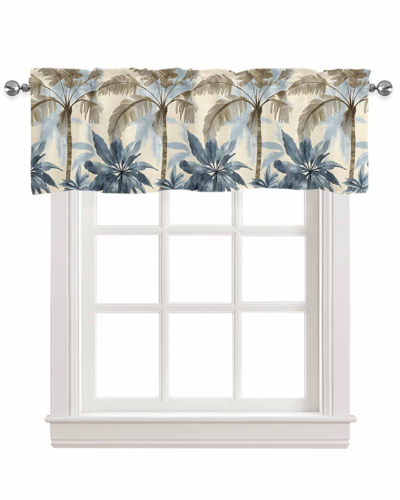 Watercolor Palm Trees Kitchen Valances for Windows Farmhouse Linen ...