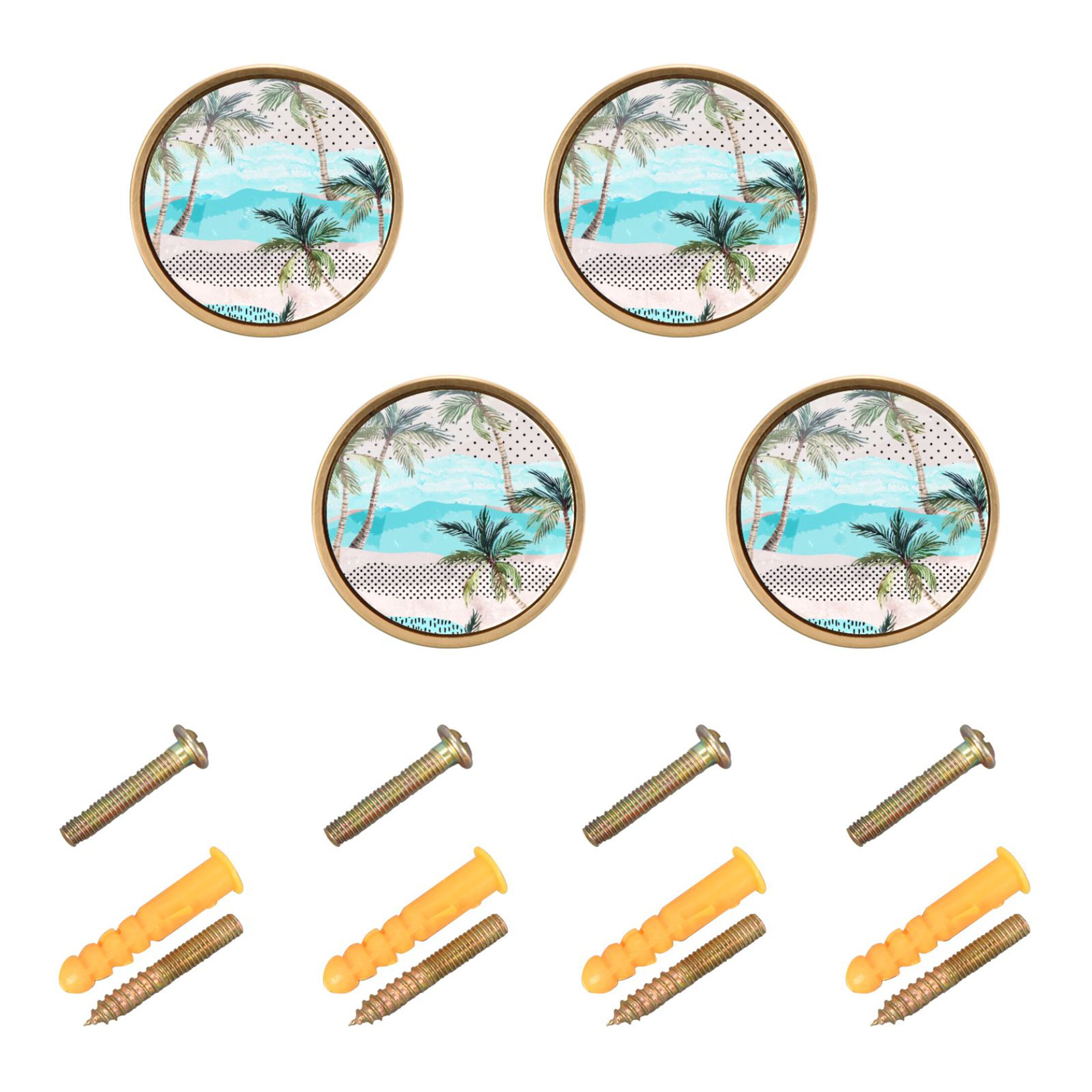 Watercolor Palm Trees Summer Beach Cabinet Knobs Kitchen Drawers Knobs Door Round Pulls Knob ...