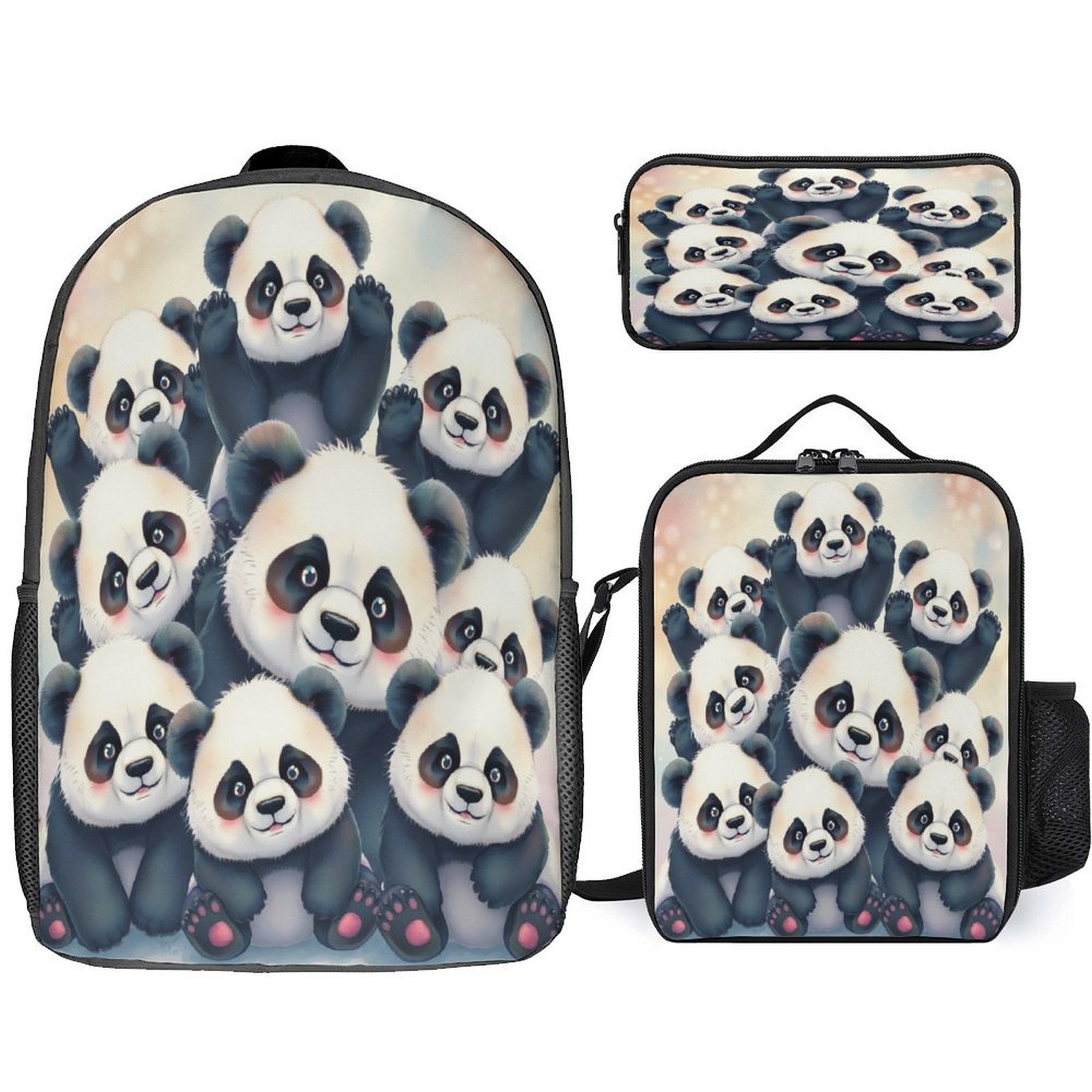 Watercolor Panda 3Set Bags for TeenCasual Women Backpack Bookbag for ...