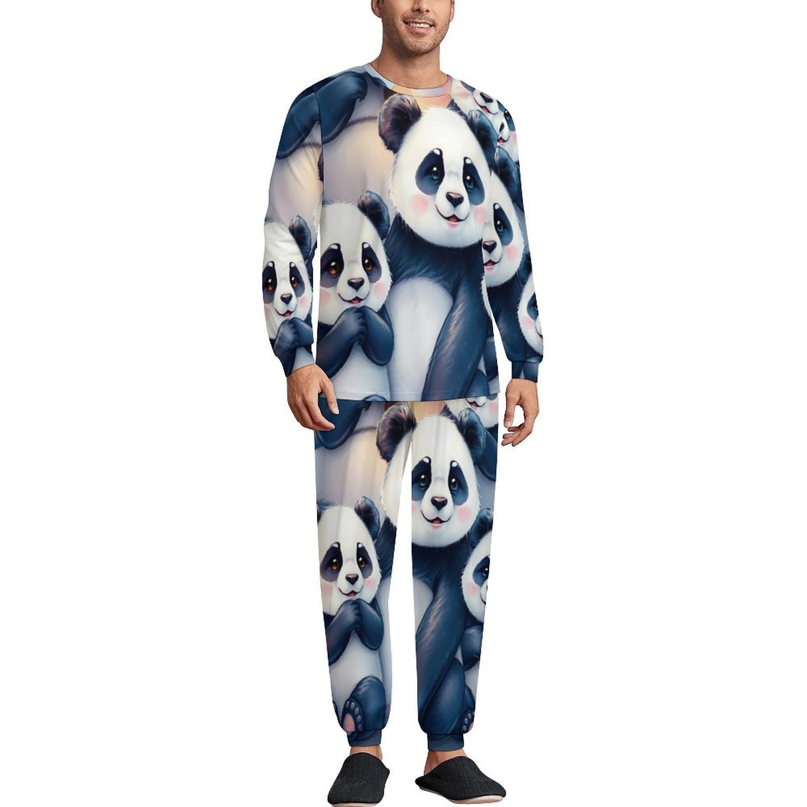 Watercolor Panda Pajamas Men Long Sleeves Pajama Sets 2 Pieces Autumn ...