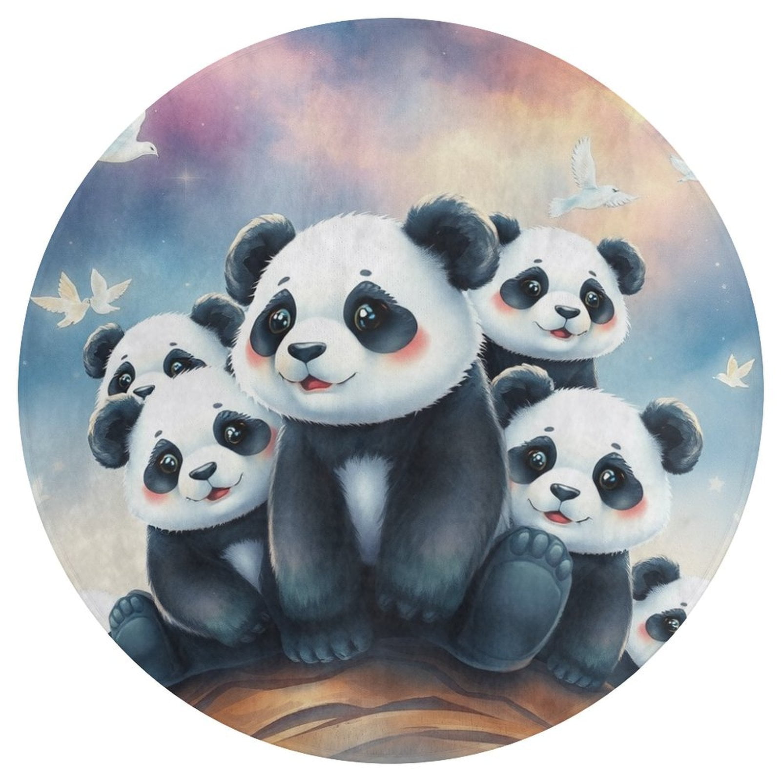 Watercolor Panda Round Area Rug Floor Carpets Washable Indoor Floor ...