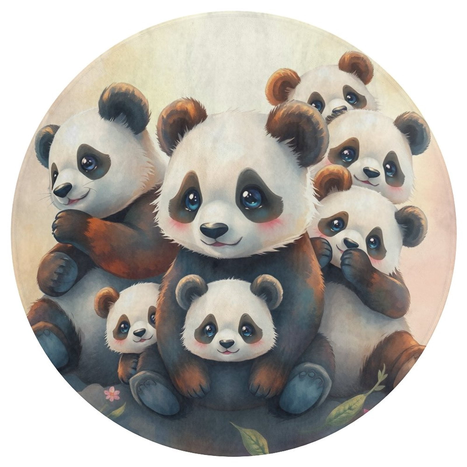 Watercolor Panda Round Area Rug Floor Carpets Washable Indoor Floor ...