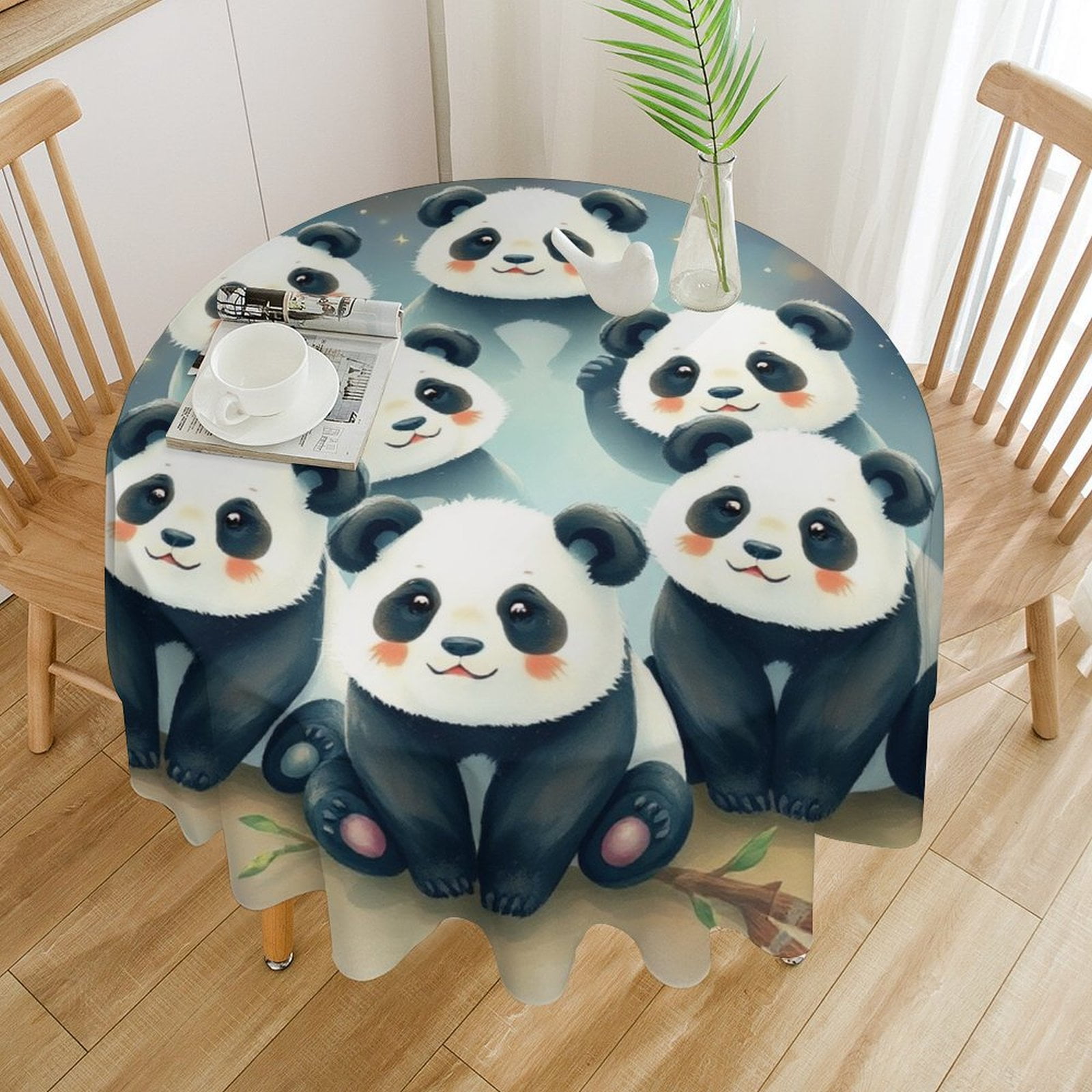 Watercolor Panda Round Polyester Tablelcoth Circular Table Cover,Multi ...
