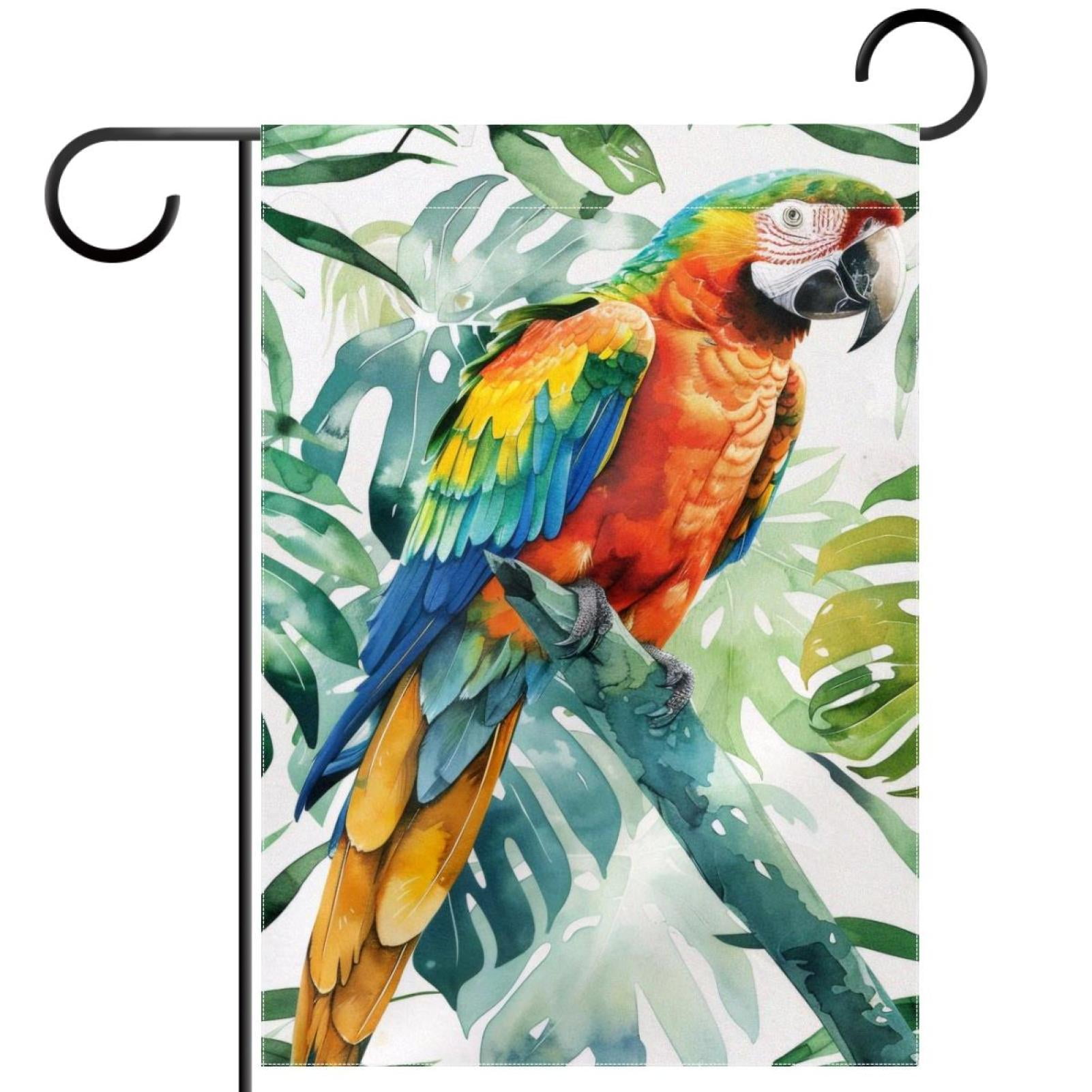 Watercolor Parrot Monstera Jungle Leaves Welcome Garden Flags, 12 x 18 ...