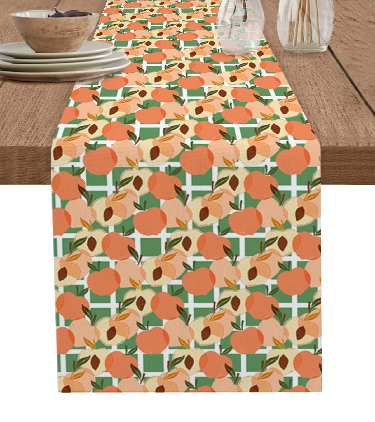 Watercolor Peach Simple Plaid Table Runner ration Home r Dinner Table ...