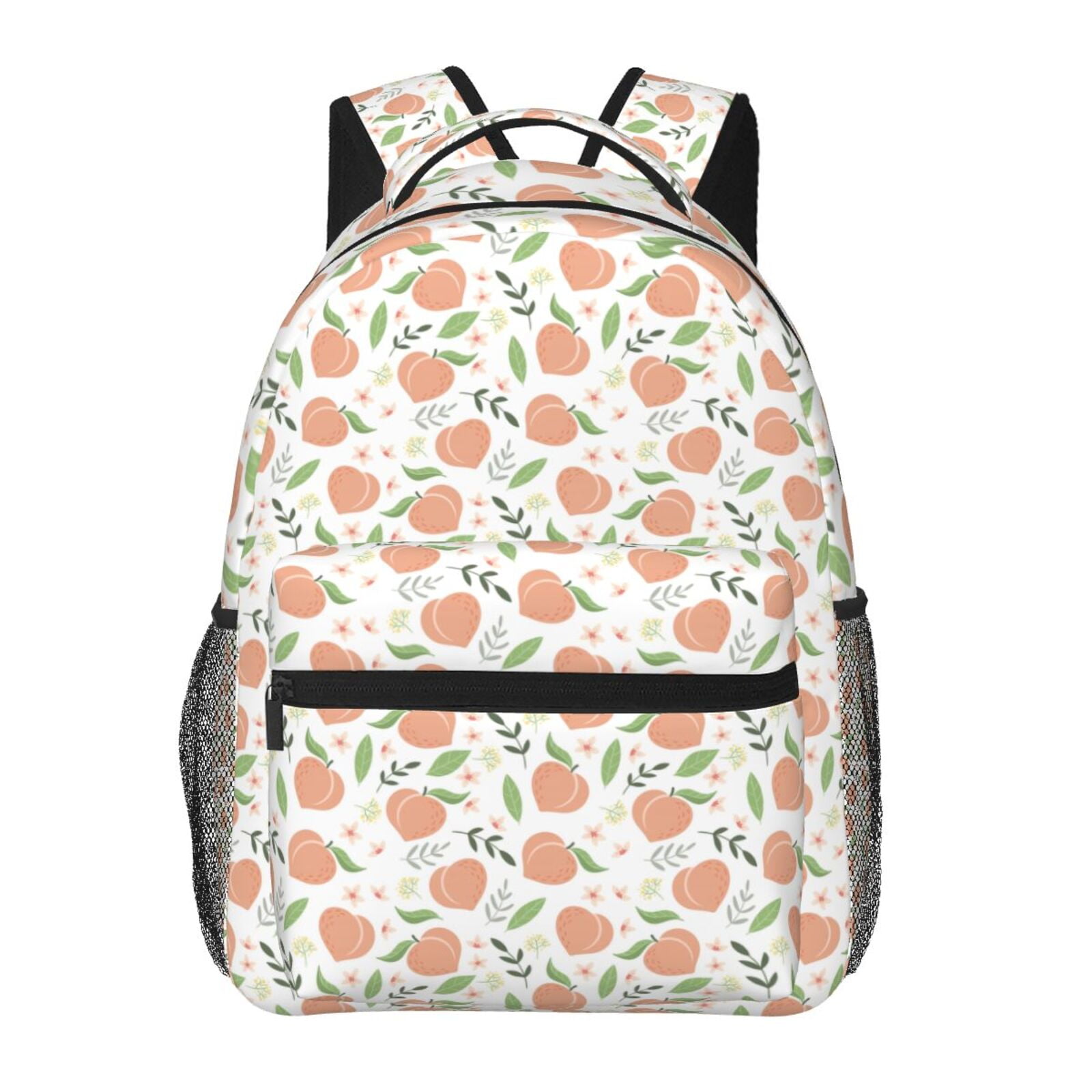 Watercolor Peach and Leaves Pattern Backpack for Men Women Laptop ...