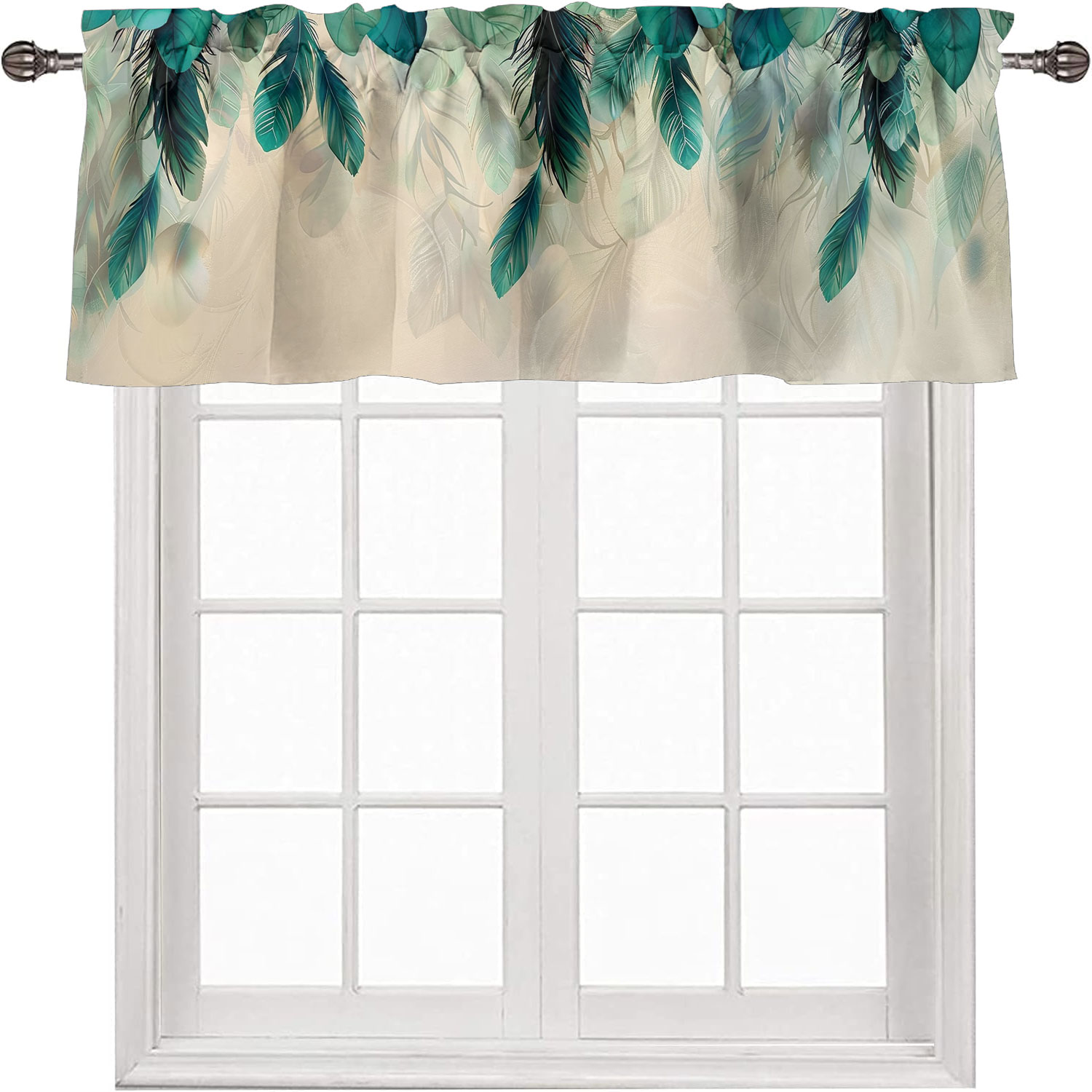 Watercolor Peacock Feather Curtains Valances for Home Decor Teal Blue ...