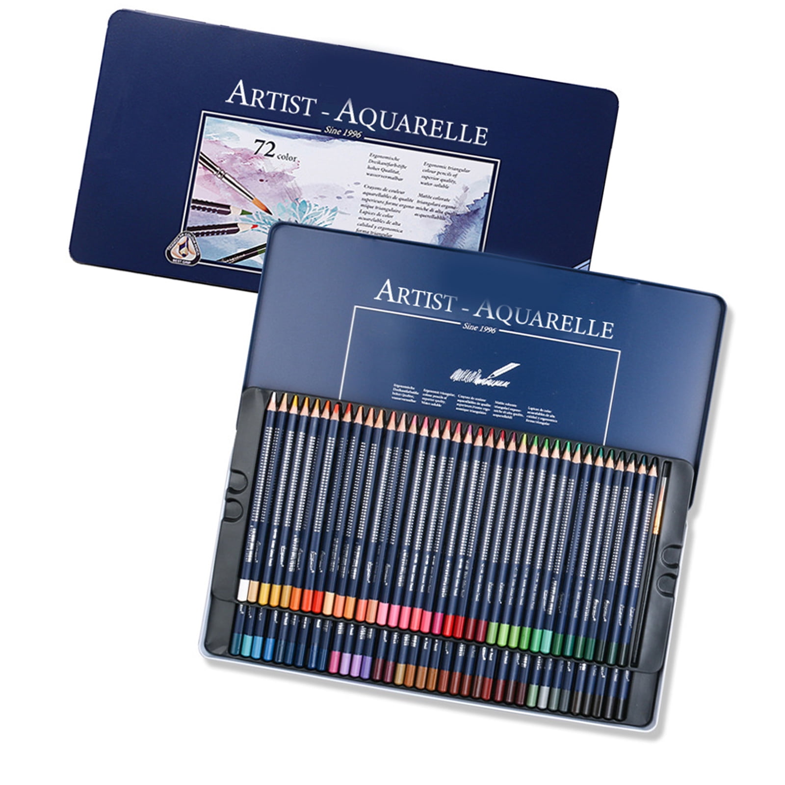 Watercolor Pencil Set With Fine Brush Coloring Pencils in Metal Case ...