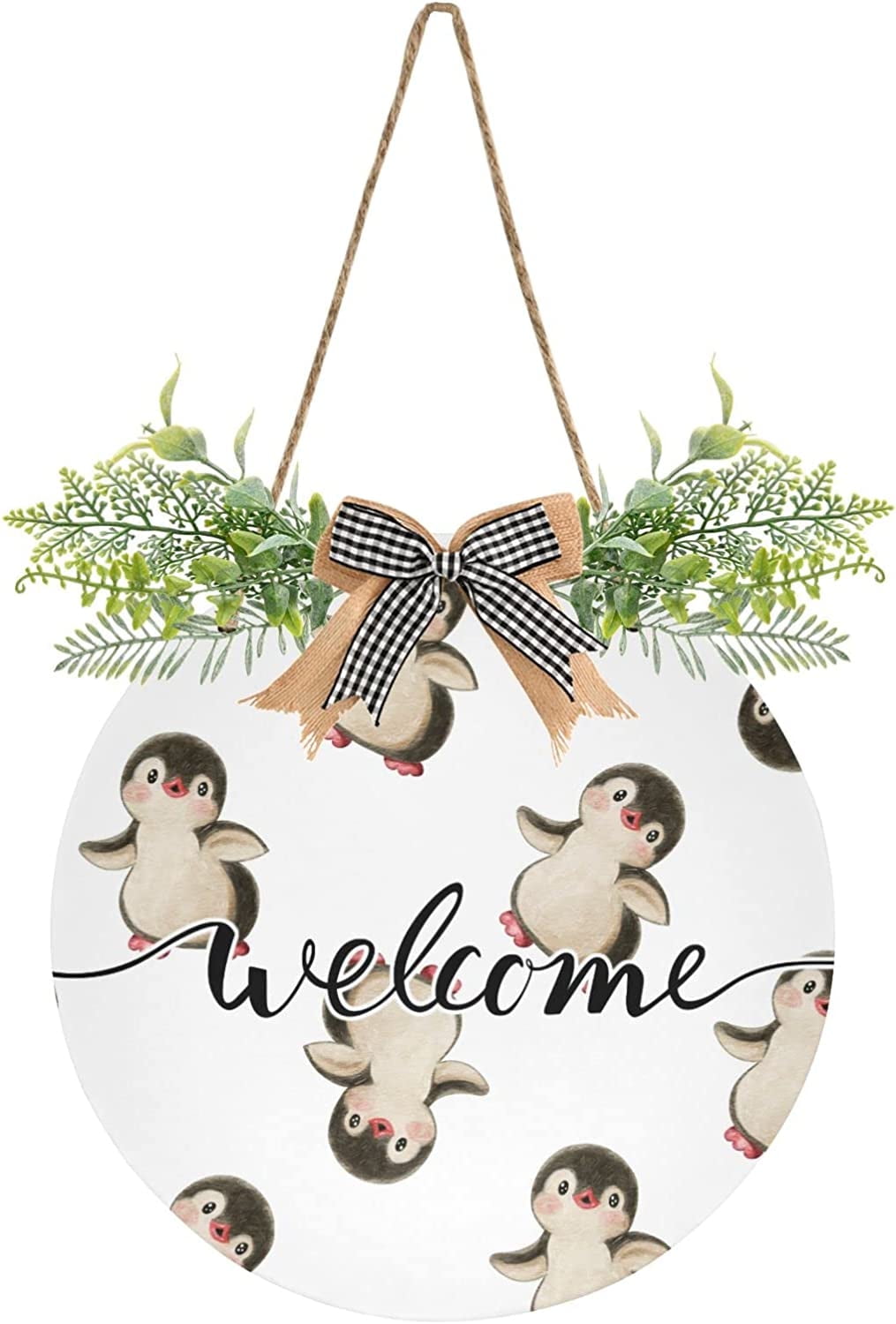 Watercolor Penguin Welcome Sign Farmhouse Front Porch Door Hanging ...