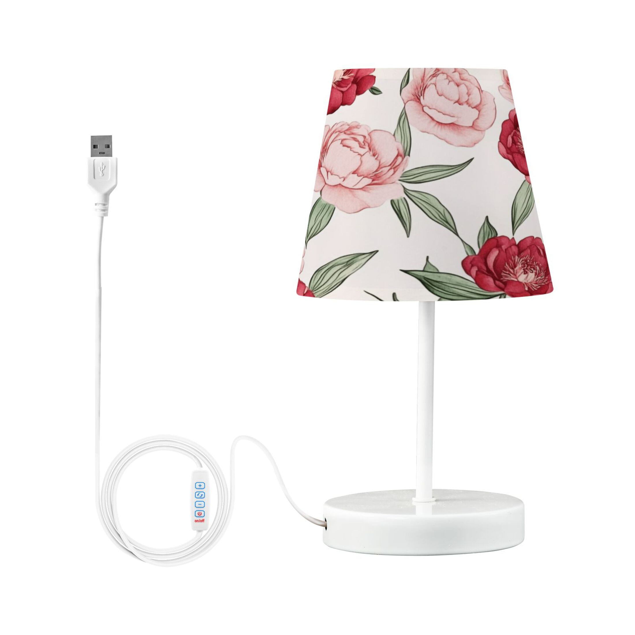 Watercolor Peonies Flower Desk Lamp LED Table Nightstand Lamps with 3 ...
