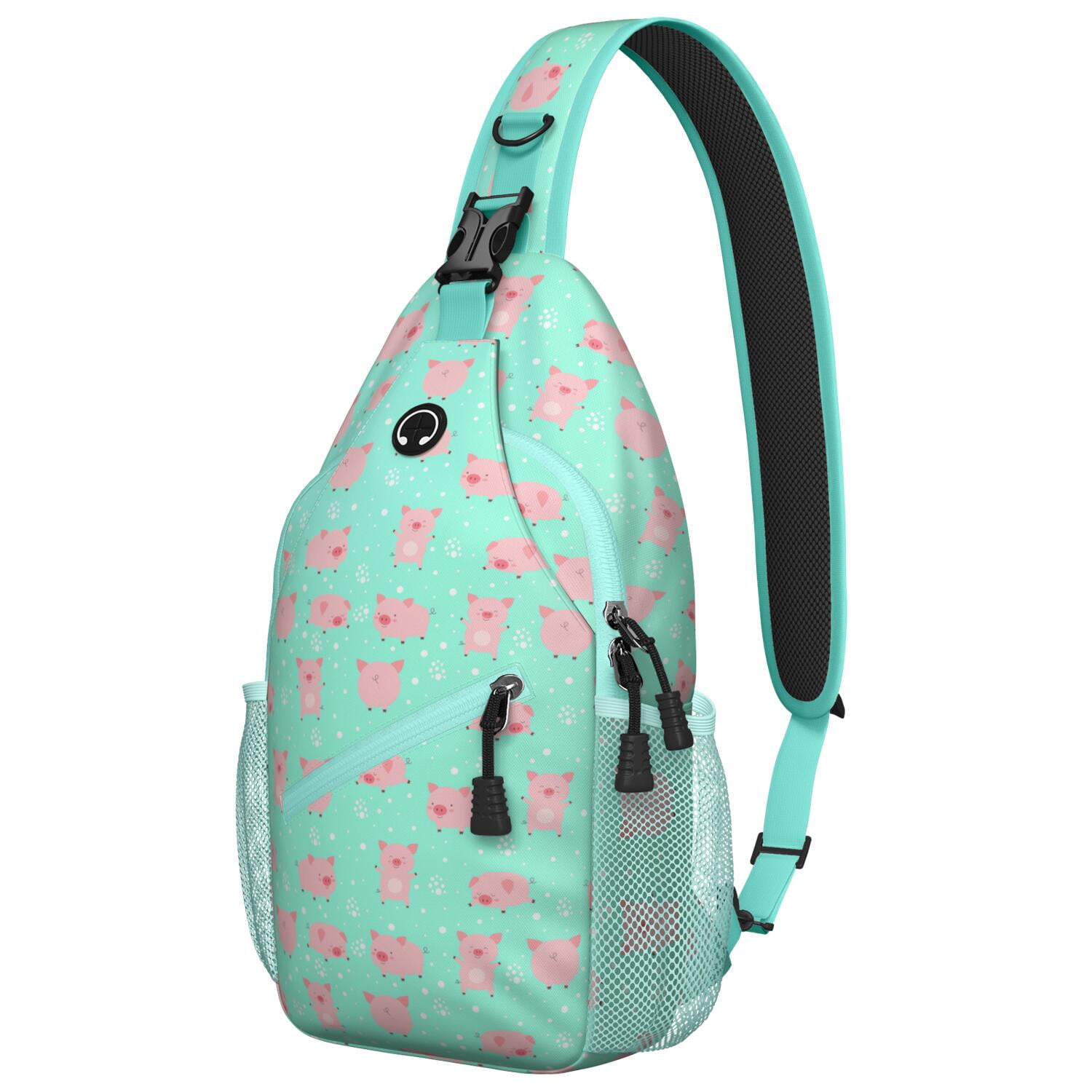 Watercolor Pig Sling Backpack Cute Farm Animal Cartoon Print Artistic ...
