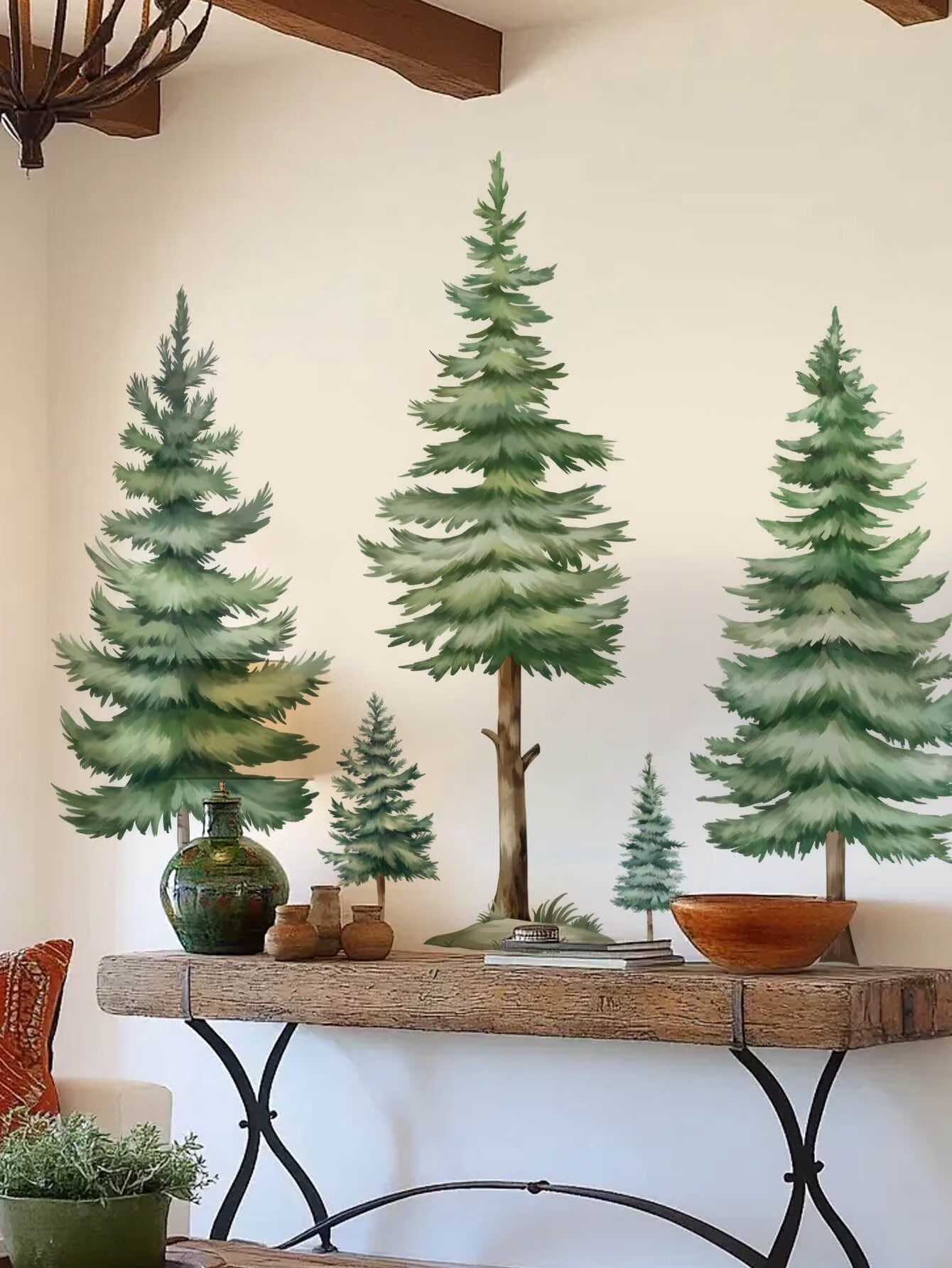 Watercolor Pine Tree Wall Decals Green Pine Tree Wall Sticker Forest ...