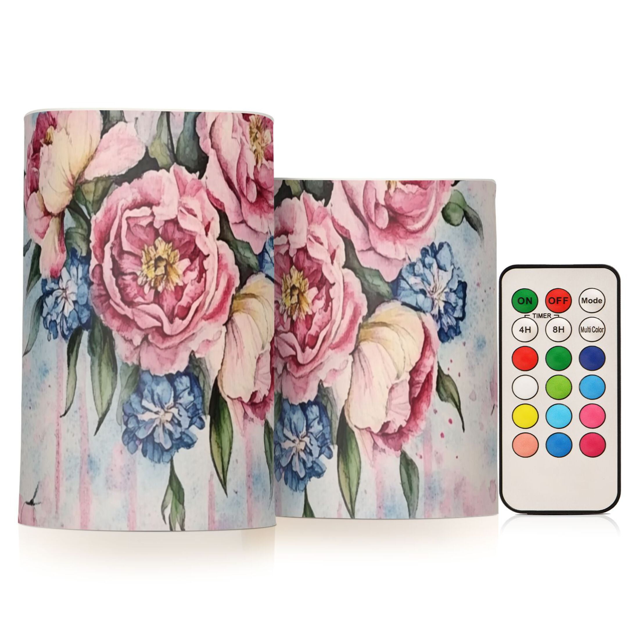 Watercolor Pink Art Flowers Flickering Flameless Candles Battery ...