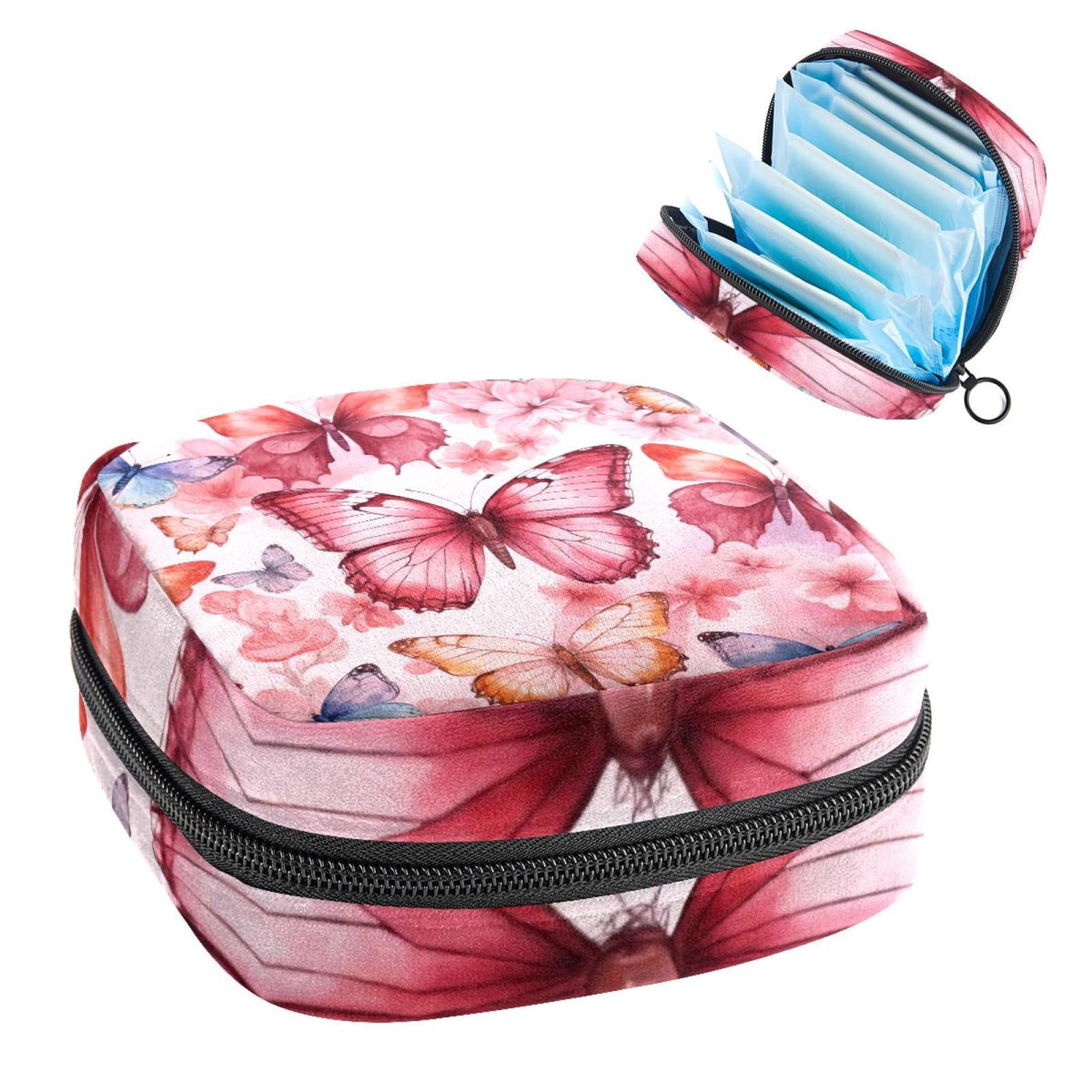 Watercolor Pink Butterflies on Pink Background Sanitary Napkin Storage ...